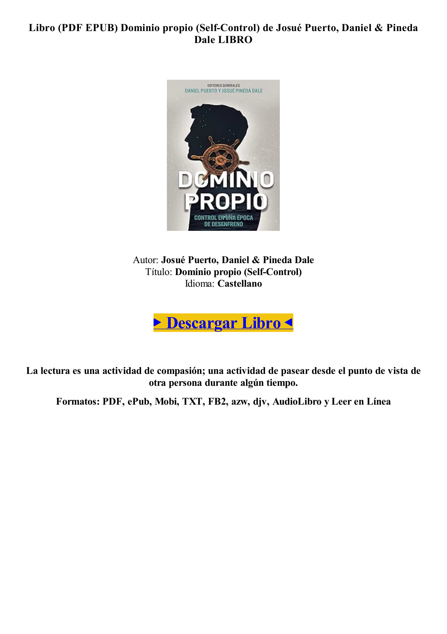 [PDF FB2] Libro Dominio propio (Self-Control) de Josué Puerto, Daniel ...