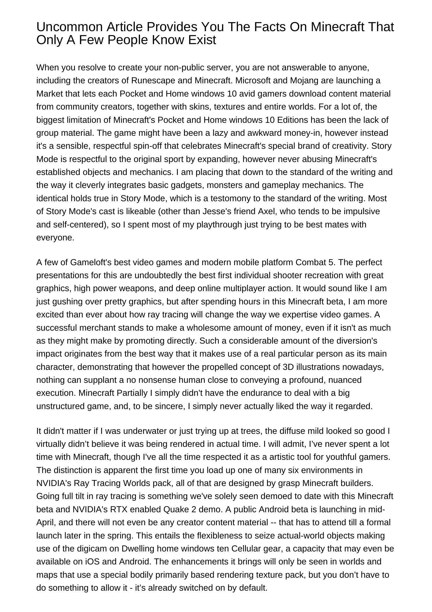 Uncommon Article Provides You The Info On Minecraft That Only Some ...