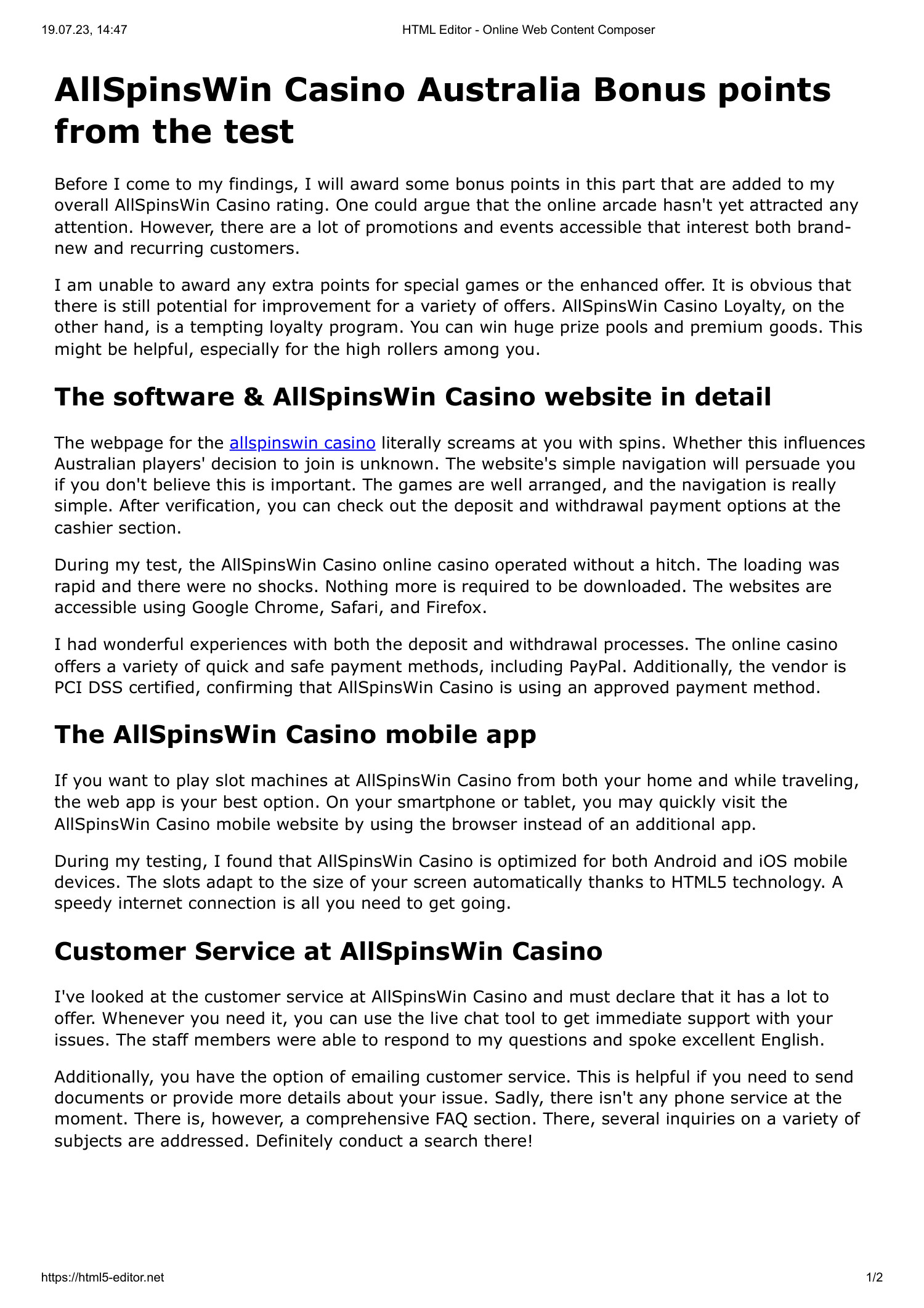AllSpinsWin Casino Australia Bonus points from the test.pdf | DocDroid
