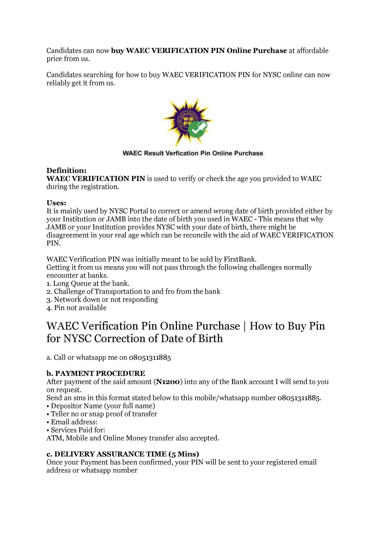 waec-verification-pin-for-nysc-correction-of-date-of-birth.pdf | DocDroid