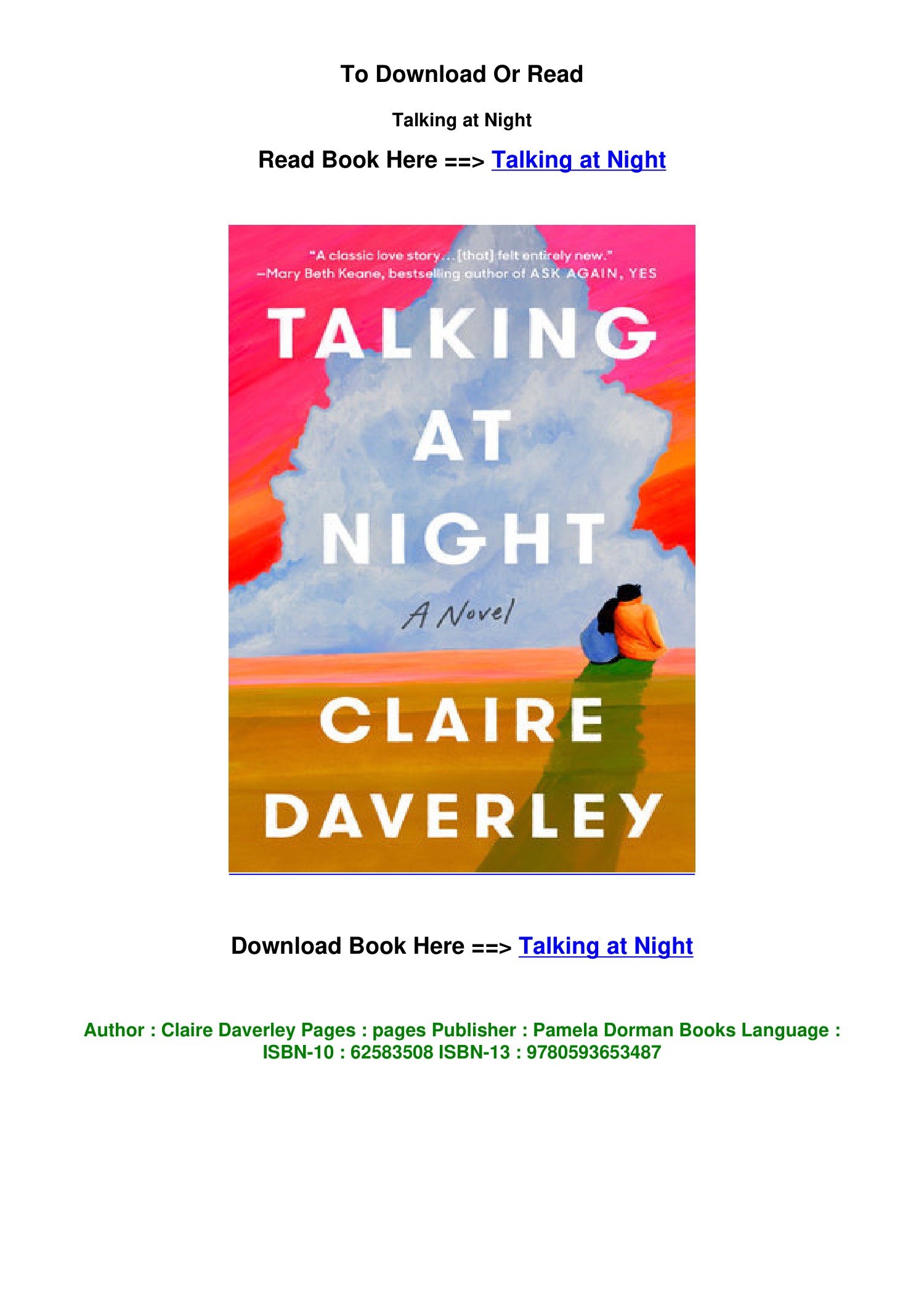 Download epub Talking at Night BY Claire Daverley.pdf | DocDroid