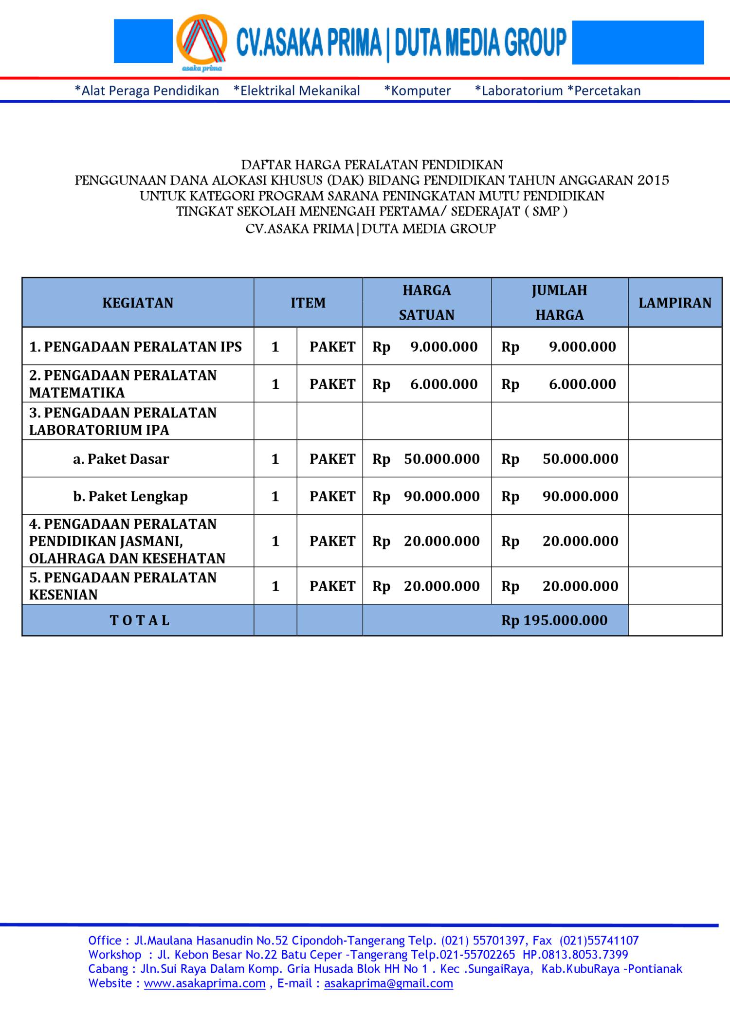 DAFTAR ALAT PERAGA PENDIDIKAN DAK SMP 2015 ~ ALAT PERAGA SMP.pdf | DocDroid