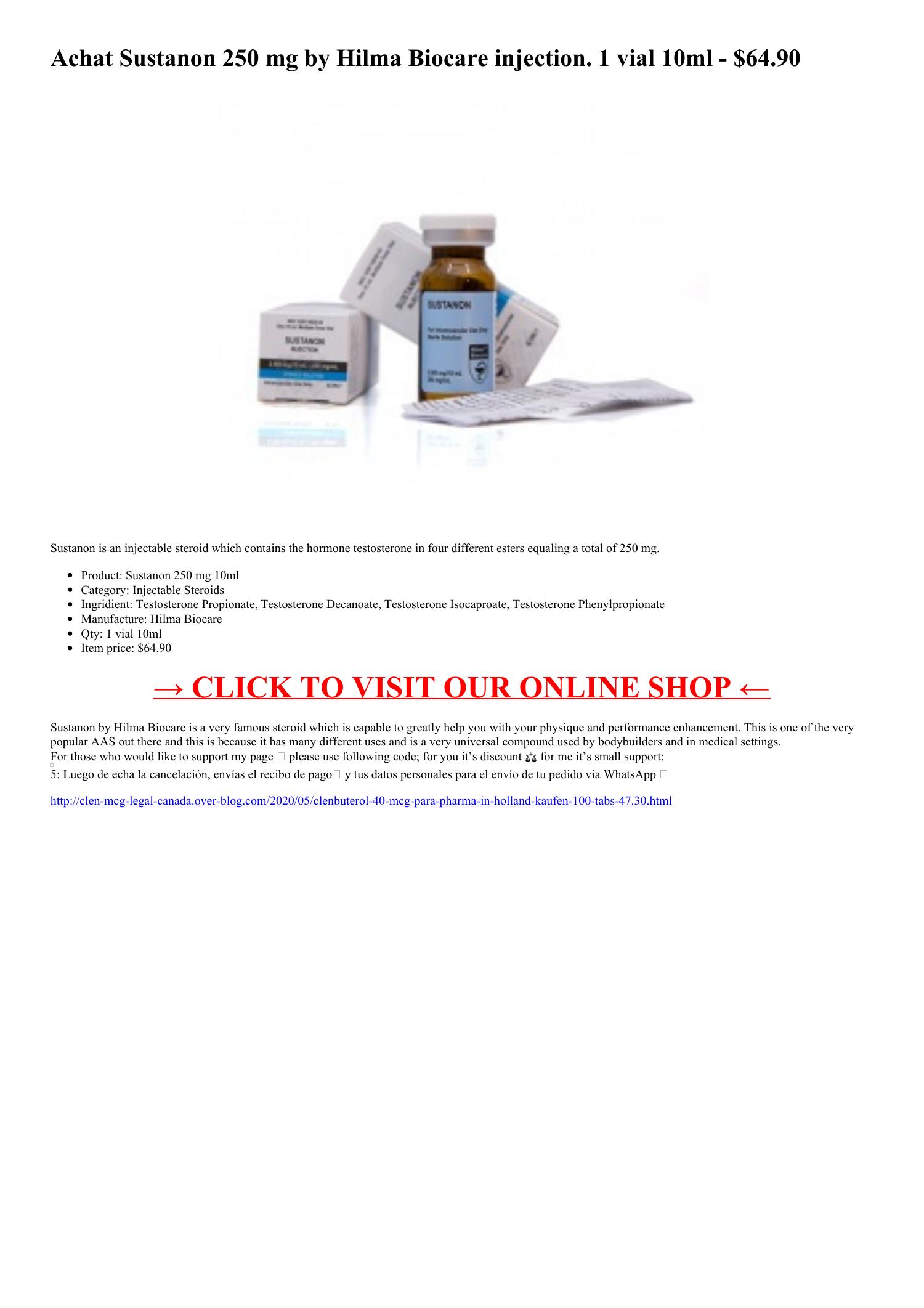 Achat Sustanon 250 mg by Hilma Biocare injection 1 vial 10ml.pdf | DocDroid