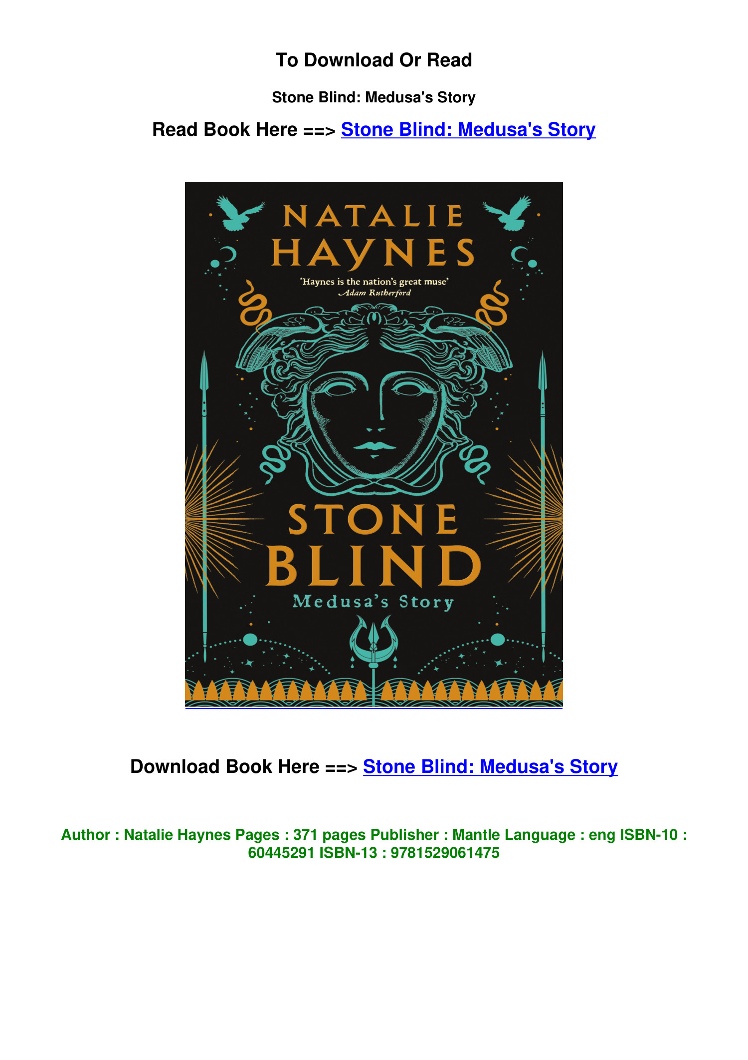 download PDF Stone Blind Medusa s Story By Natalie Haynes.pdf | DocDroid