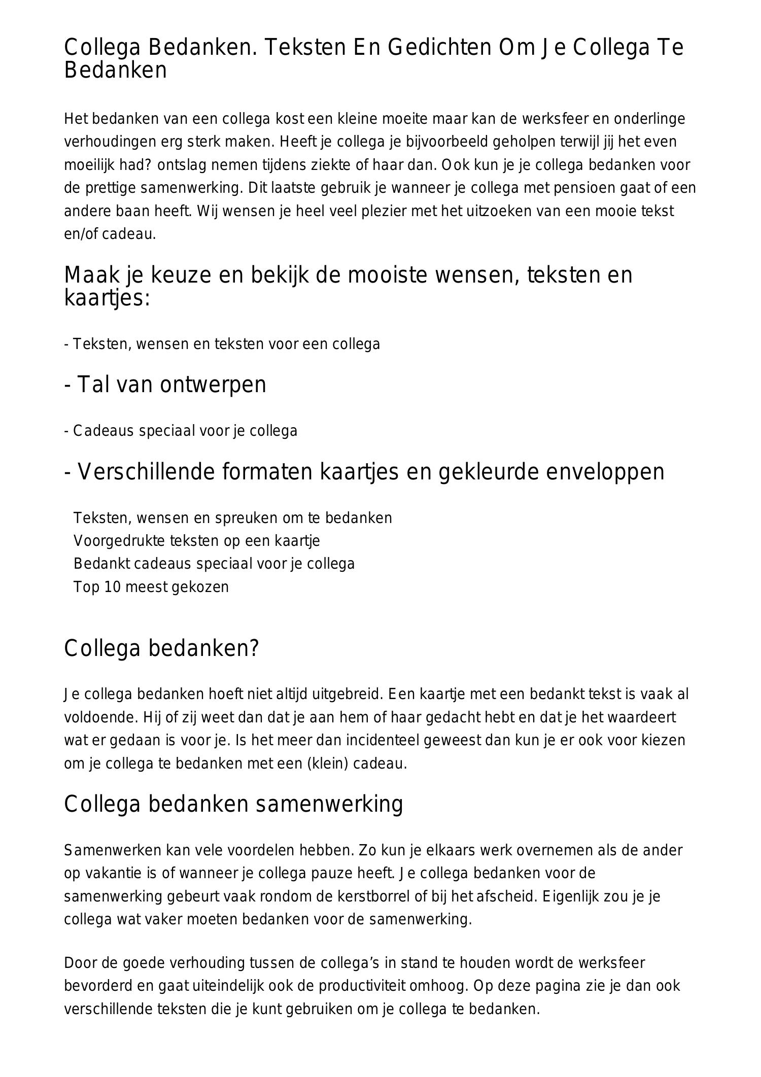 Collega Bedanken Teksten En Gedichten Om Je Collega Te Bedankenkmkee ...