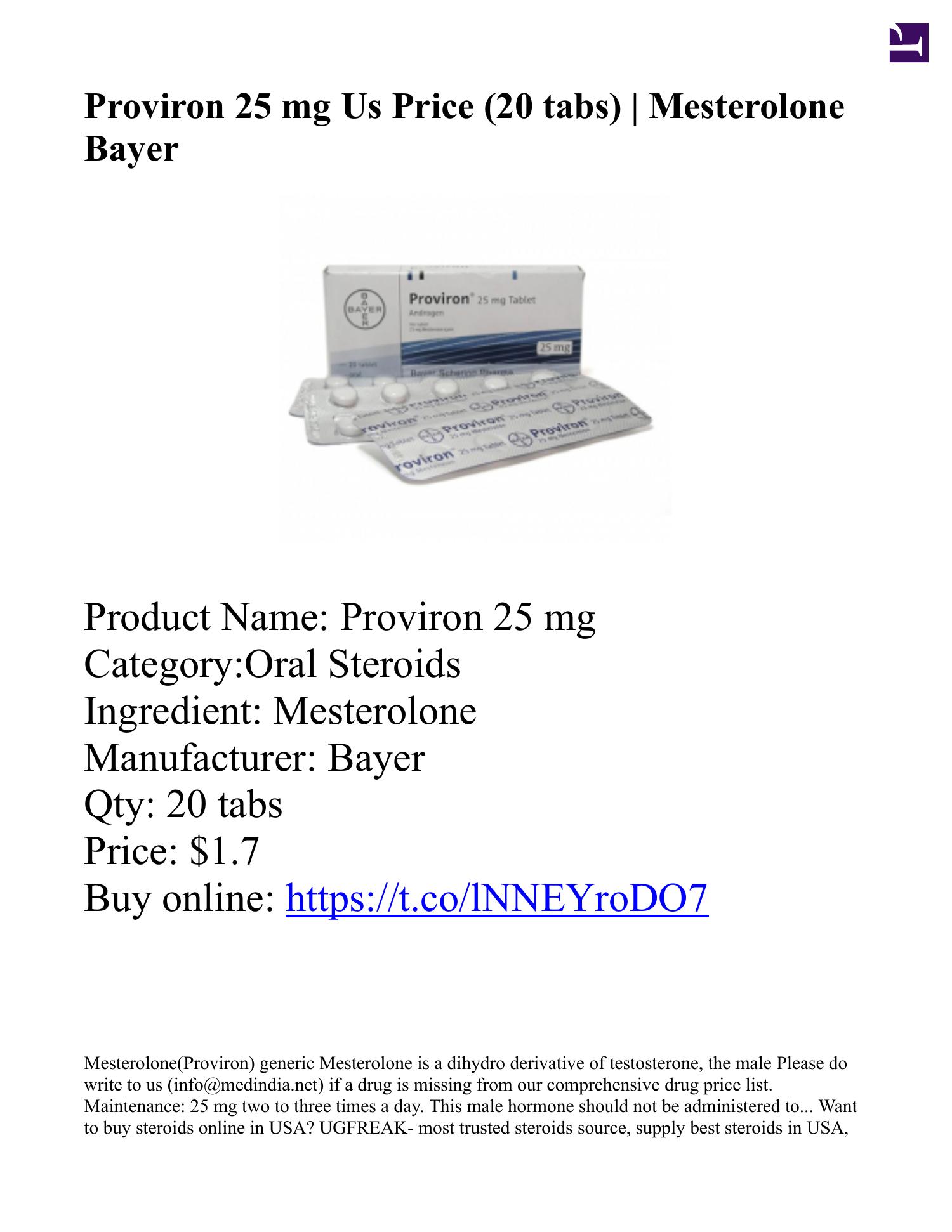 Proviron 25 mg Us Price 20 tabs Bayer.pdf | DocDroid