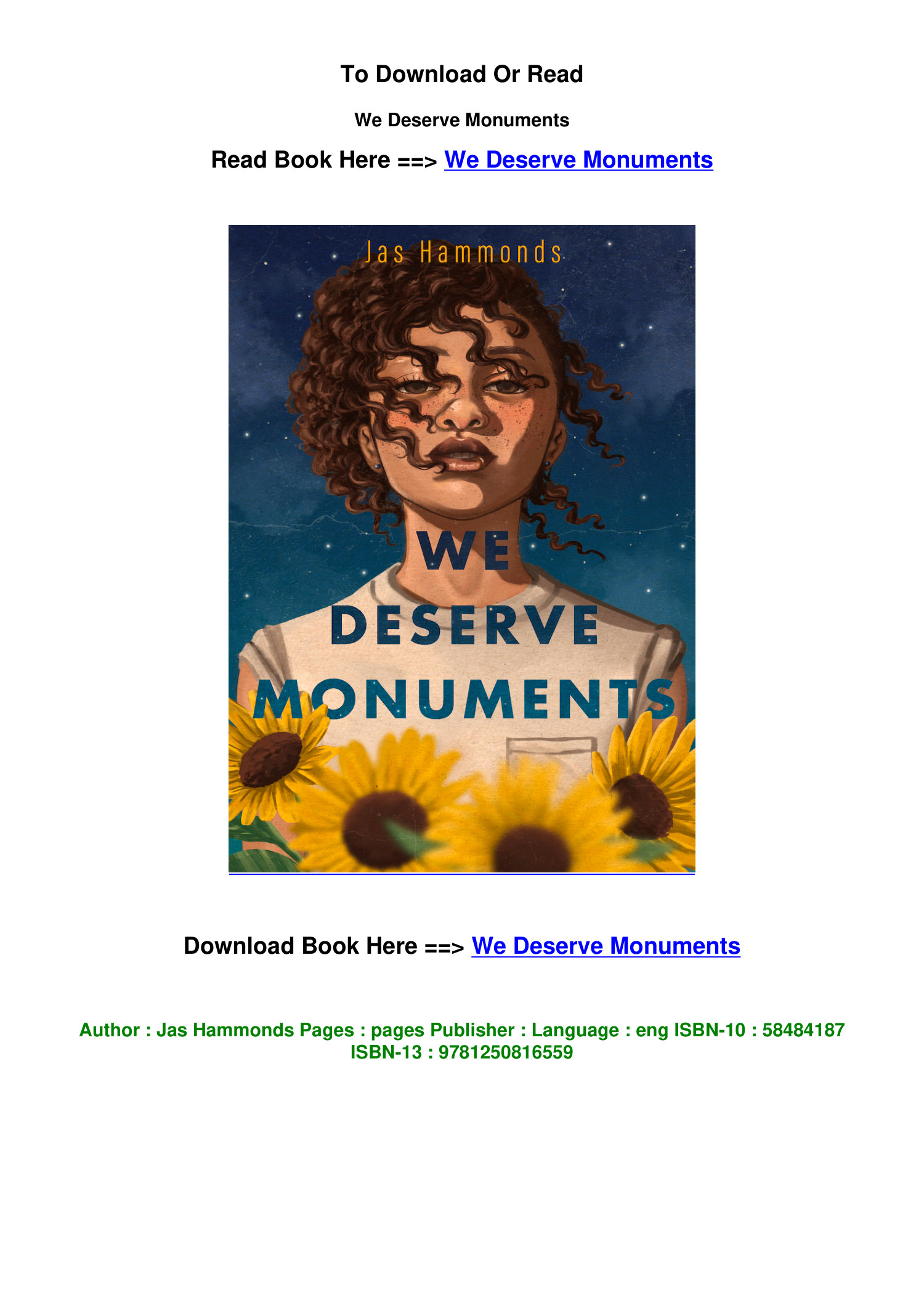 Pdf DOWNLOAD We Deserve Monuments By Jas Hammonds.pdf | DocDroid