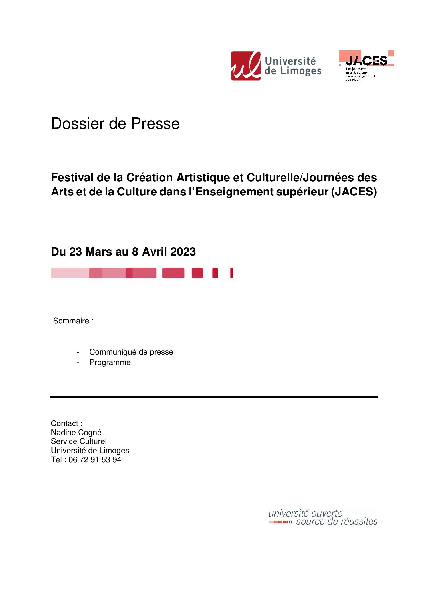 Dossier de presse Festival Création Artistique et culturellen2023 .pdf | DocDroid