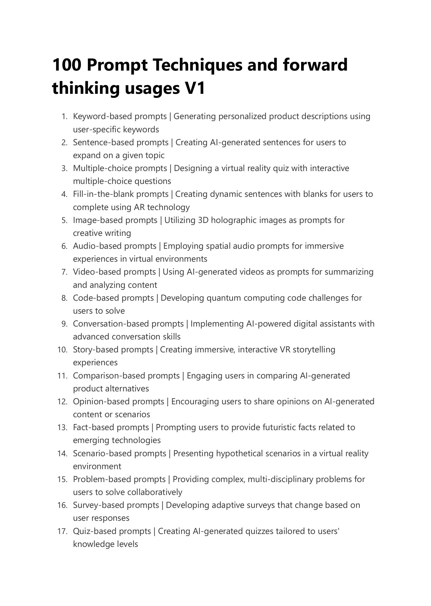 100 Prompt Techniques and forward thinking usages V1.pdf | DocDroid