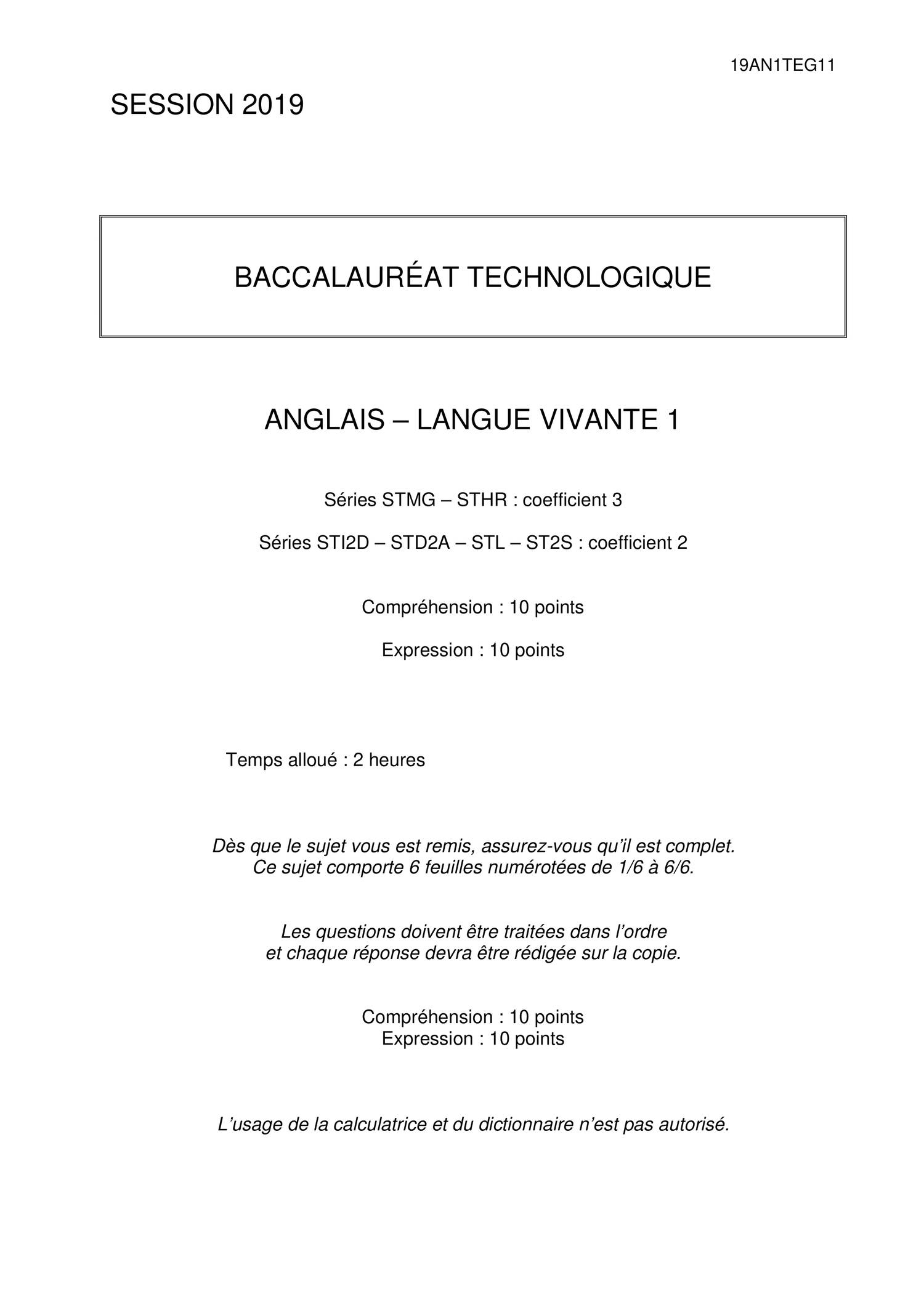 sujet bac anglais pdf