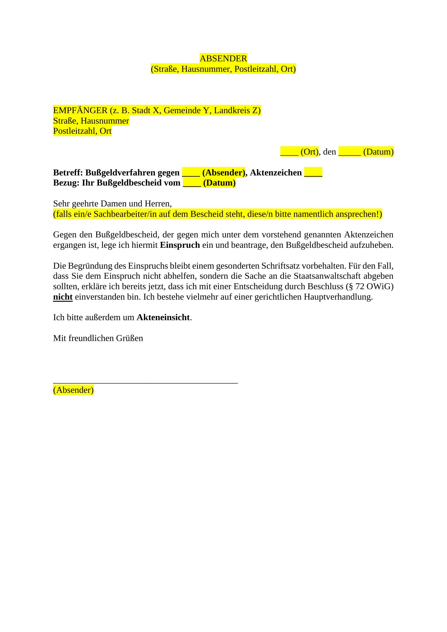 Einspruch Bei Bussgeldbescheid