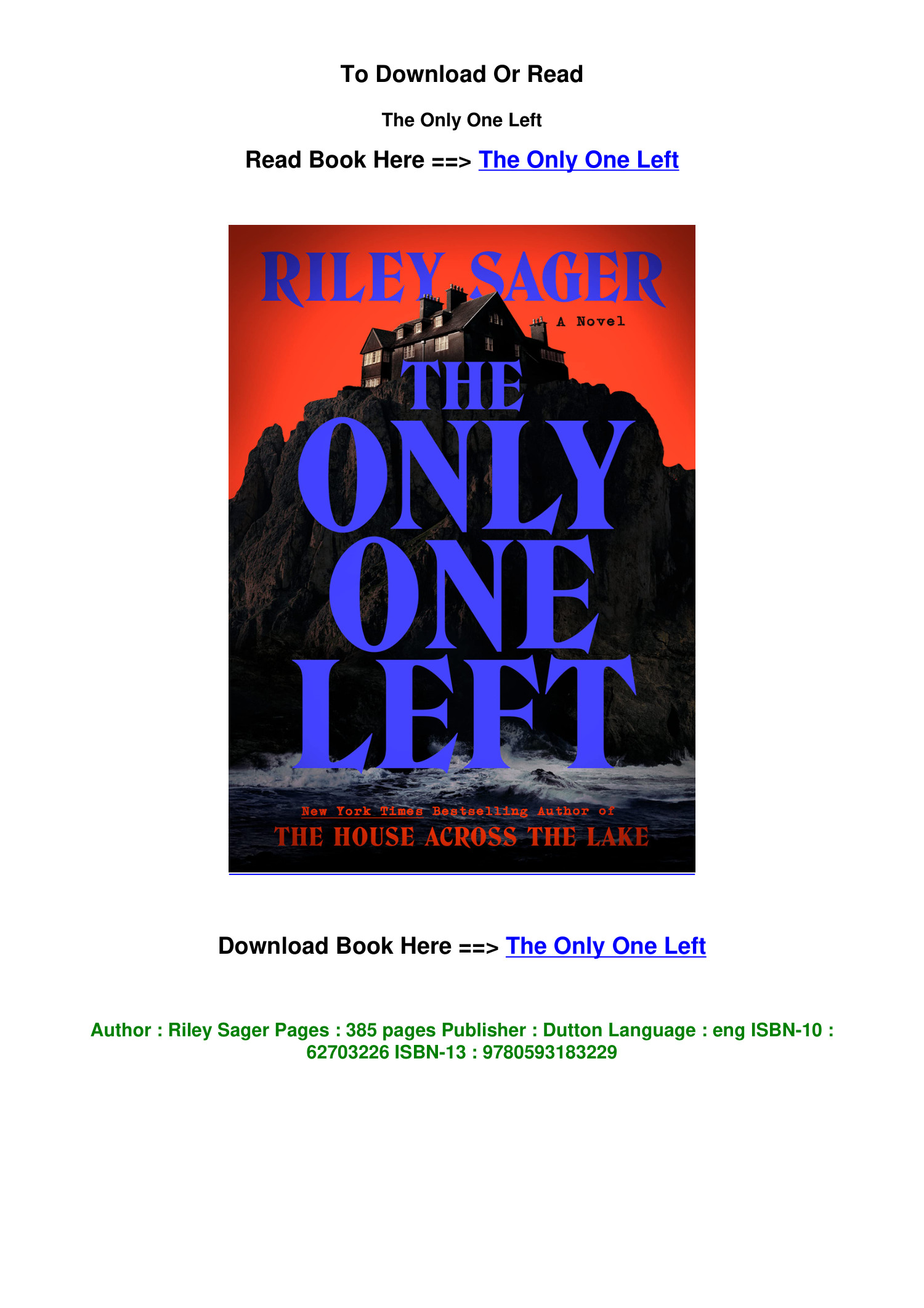 pdf DOWNLOAD The Only One Left BY Riley Sager.pdf | DocDroid