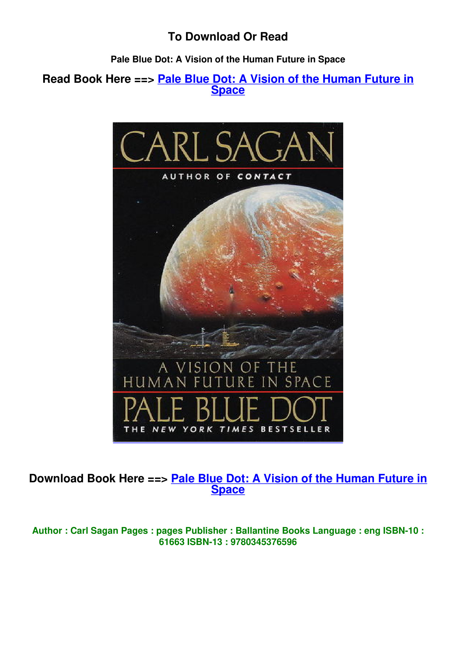 Download Pdf Pale Blue Dot A Vision of the Human Future in Space by Carl Sagan.pdf | DocDroid