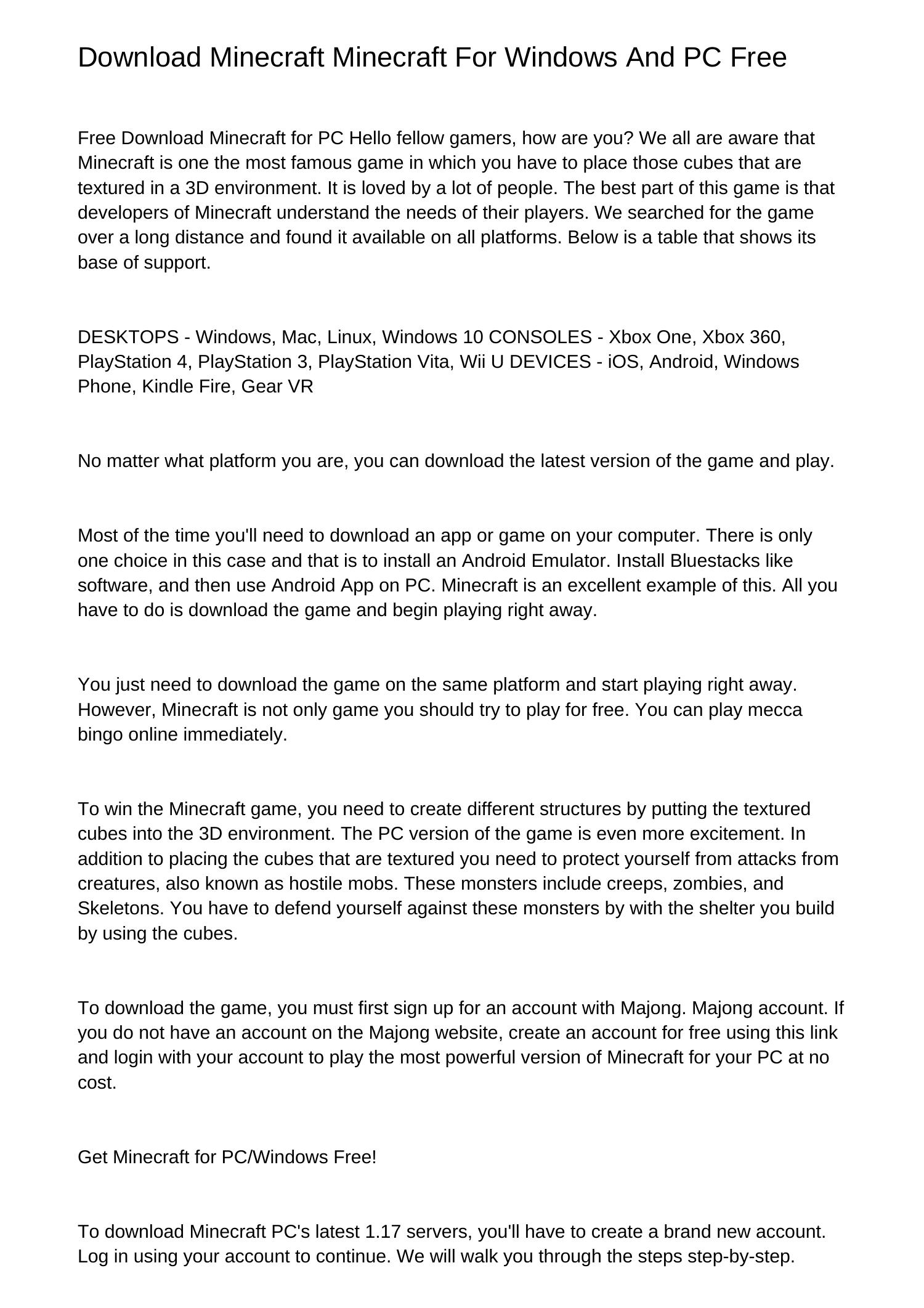 Download Minecraft Minecraft For PCWindows At No Costfzqxl.pdf.pdf ...