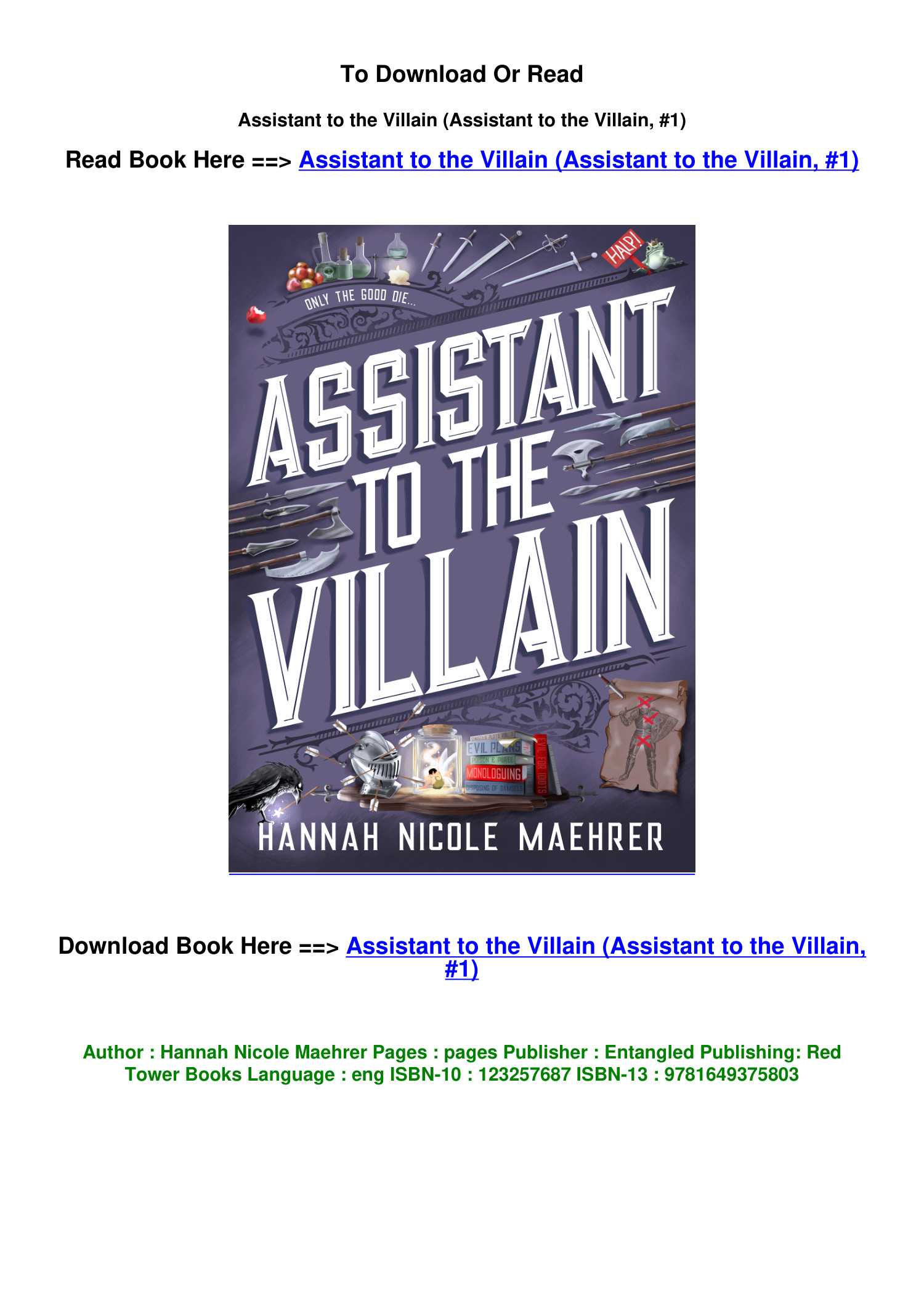 epub Download Assistant to the Villain Assistant to the Villain 1 by ...