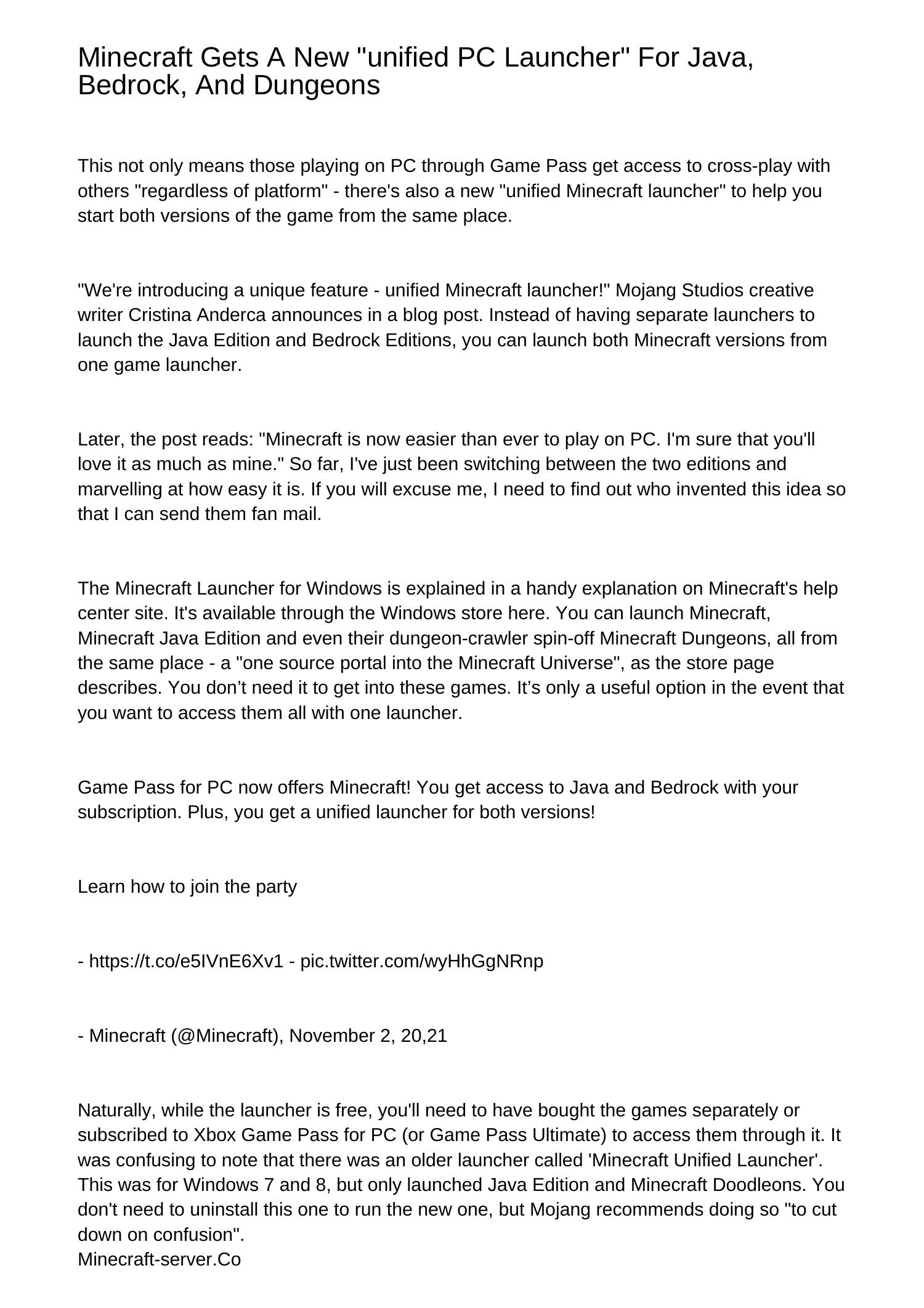 Minecraft Gets A New unified PC Launcher For Java Bedrock And ...