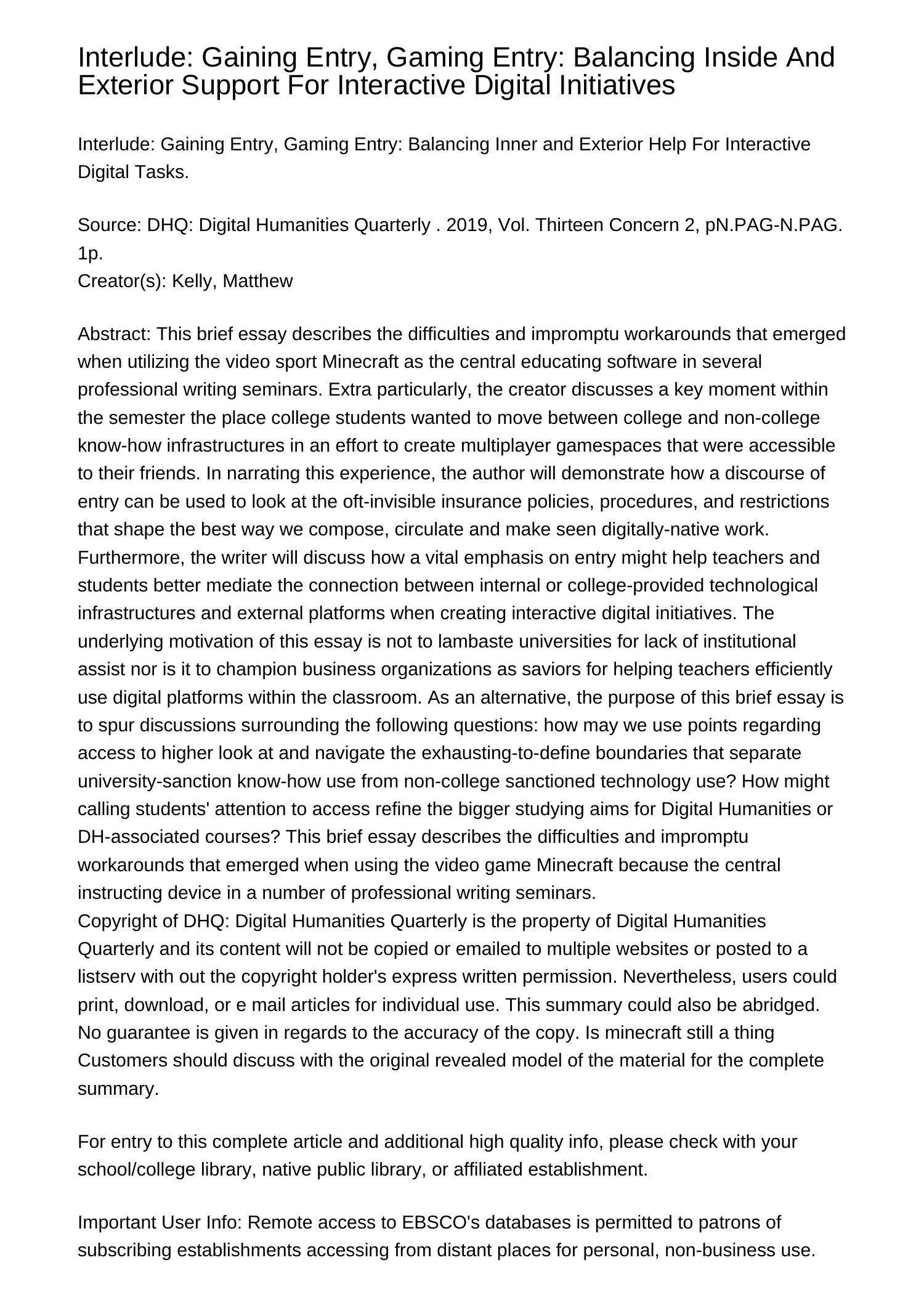 Interlude Gaining Access Gaming Access Balancing Inside And Exterior Assist For Interactive ...