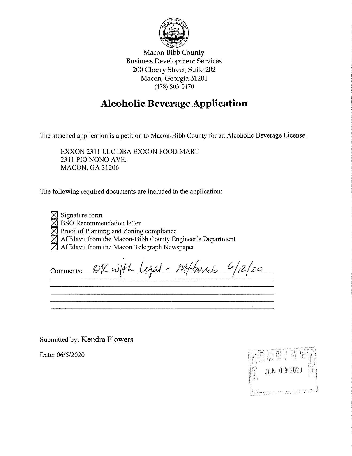 7-7-2020 New Licesnse - Exxon 2311 LLC DBA Exxon Food Mart.pdf | DocDroid