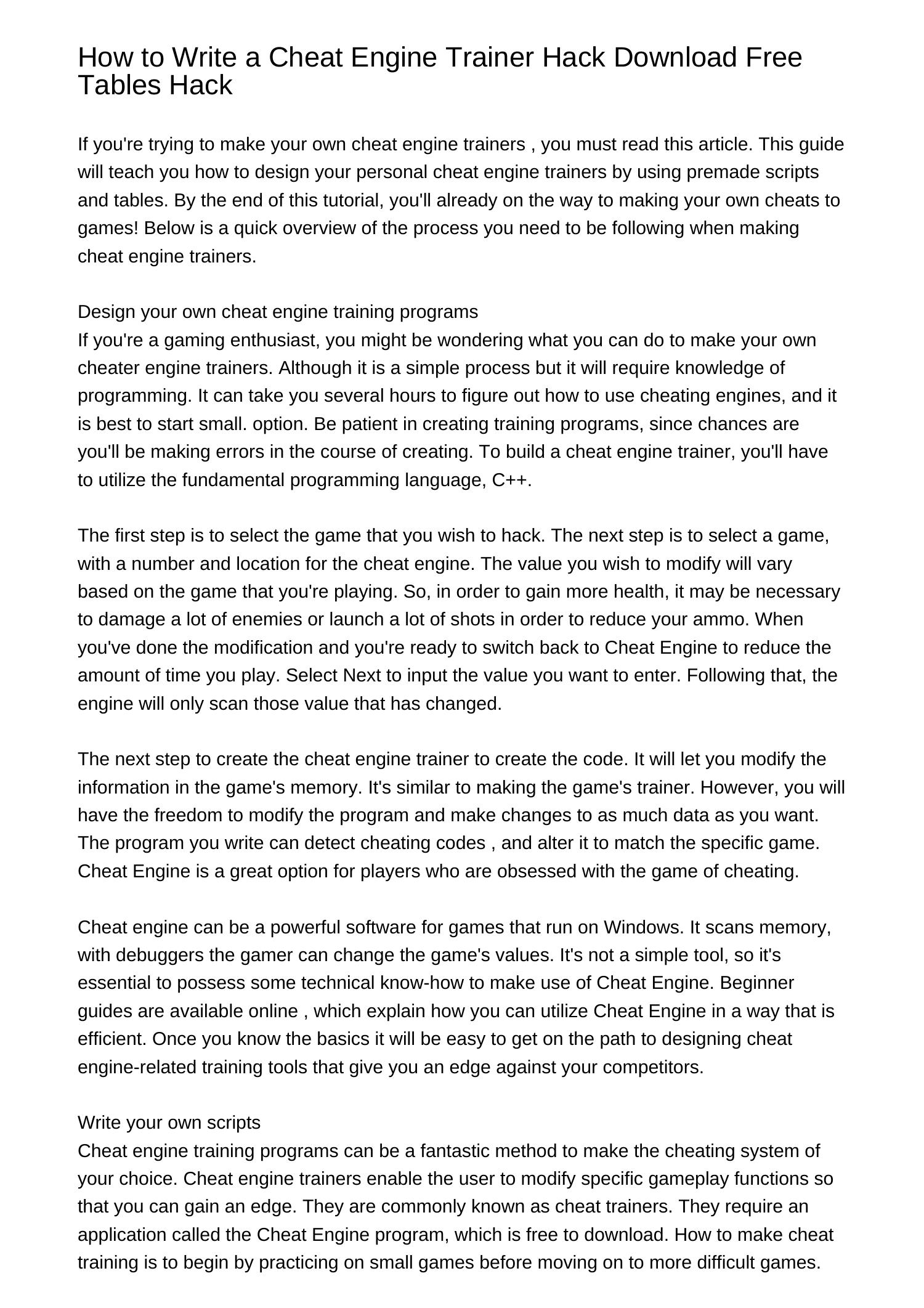 How to Write a Cheat Engine Trainer Hack Download Free Tables Hackmzpko.pdf.pdf | DocDroid