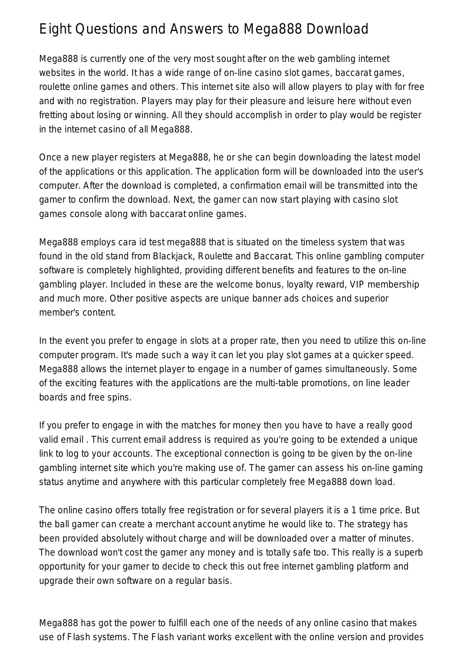 10 Tips That Will Make You Guru In Mega888 Downloadwiokn.pdf.pdf | DocDroid