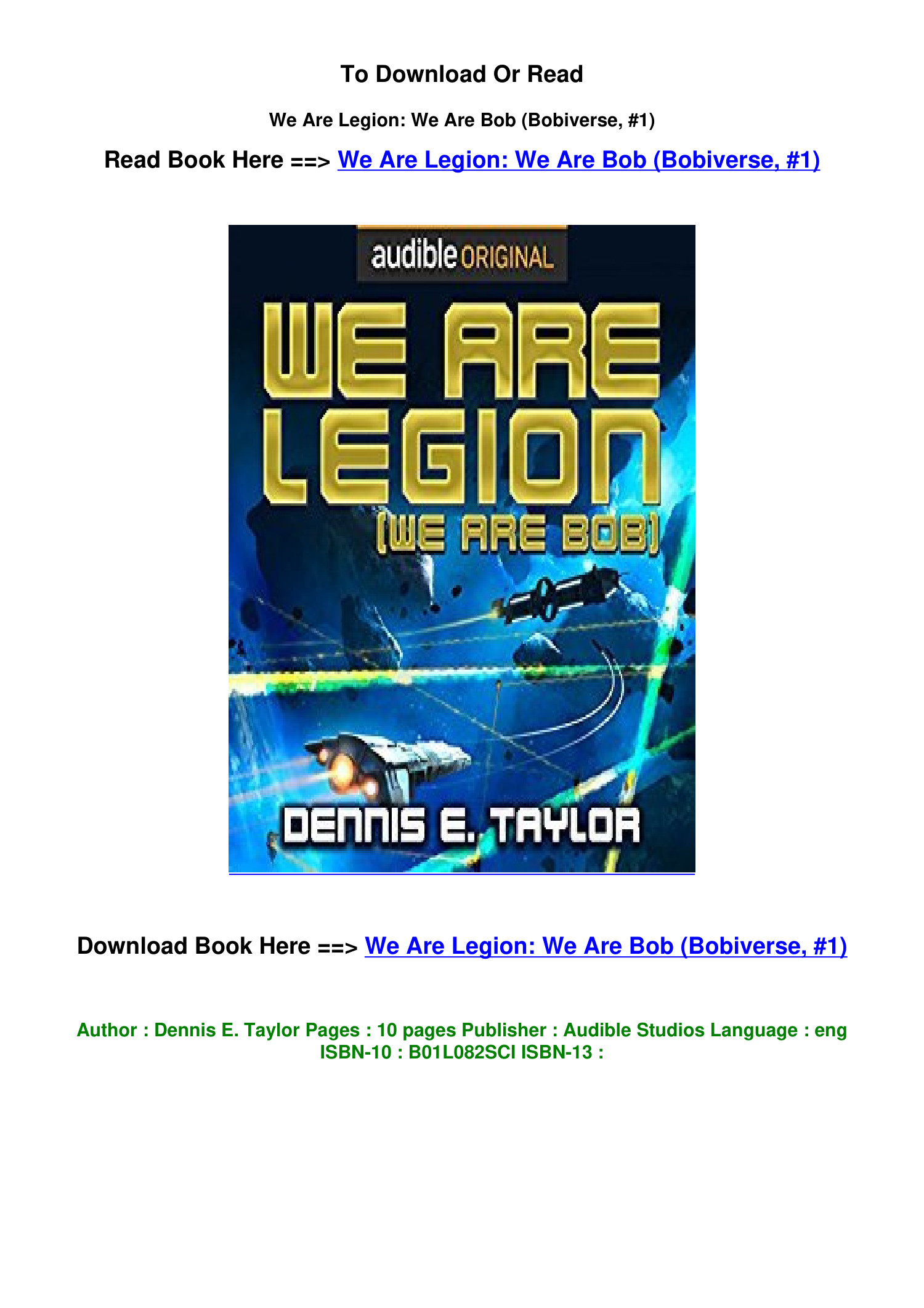 Download epub We Are Legion We Are Bob Bobiverse 1 BY Dennis E Taylor ...