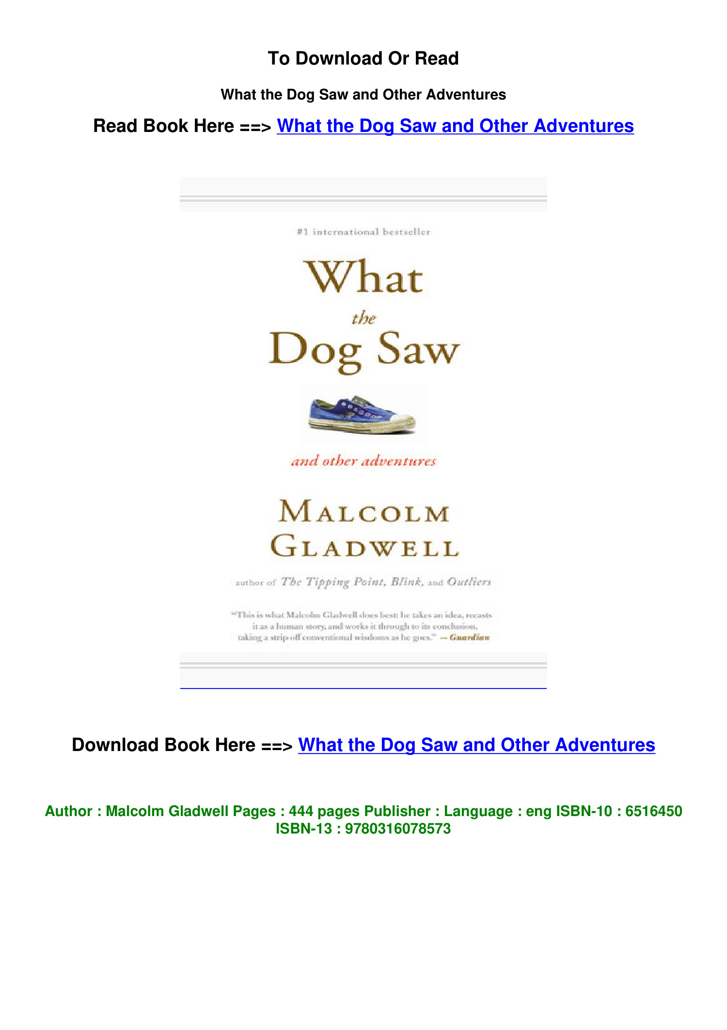 epub Download What the Dog Saw and Other Adventures by Malcolm Gladwell ...
