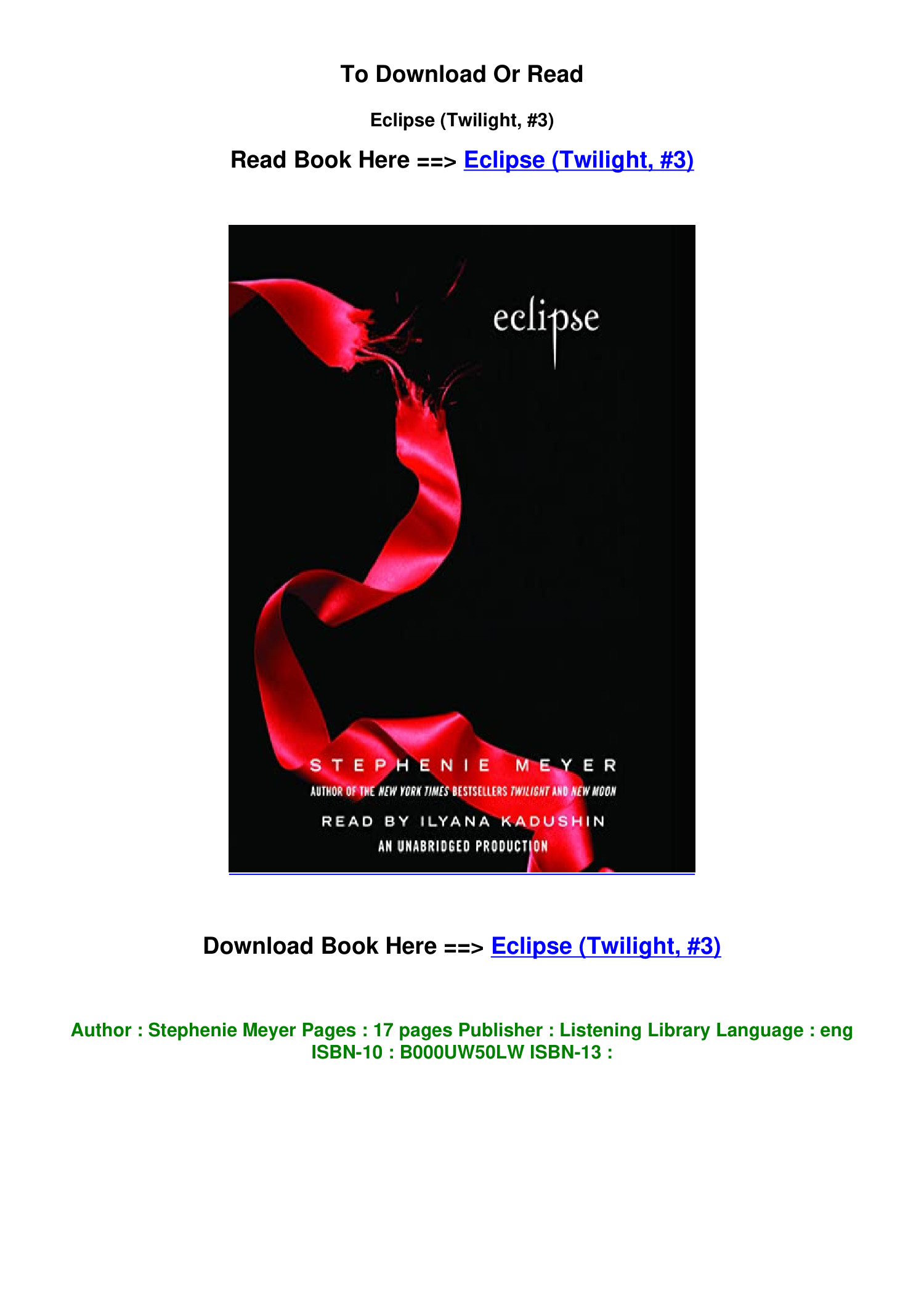 DOWNLOAD EPUB Eclipse Twilight 3 By Stephenie Meyer.pdf | DocDroid