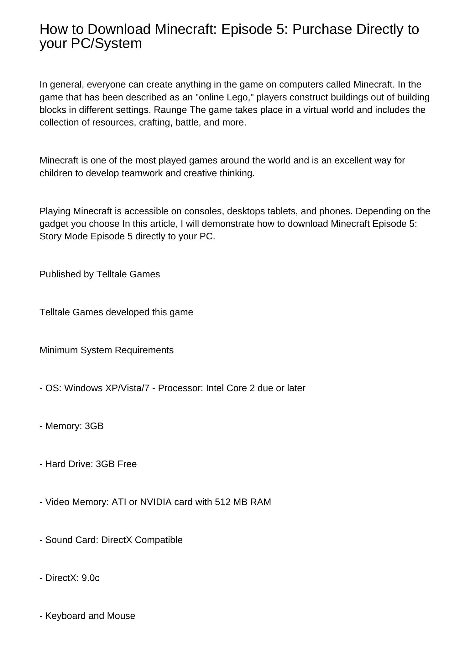 How to Download Minecraft Episode 5 Purchase Directly to your Computer ...