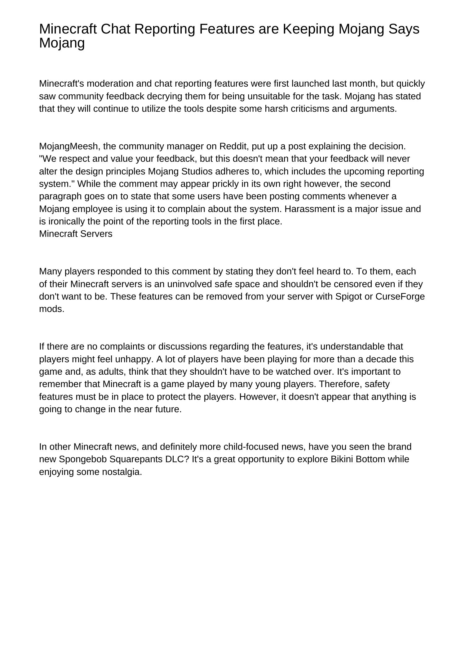 Minecraft Chat Reporting Features are Staying Mojang Says Mojangqeagz ...