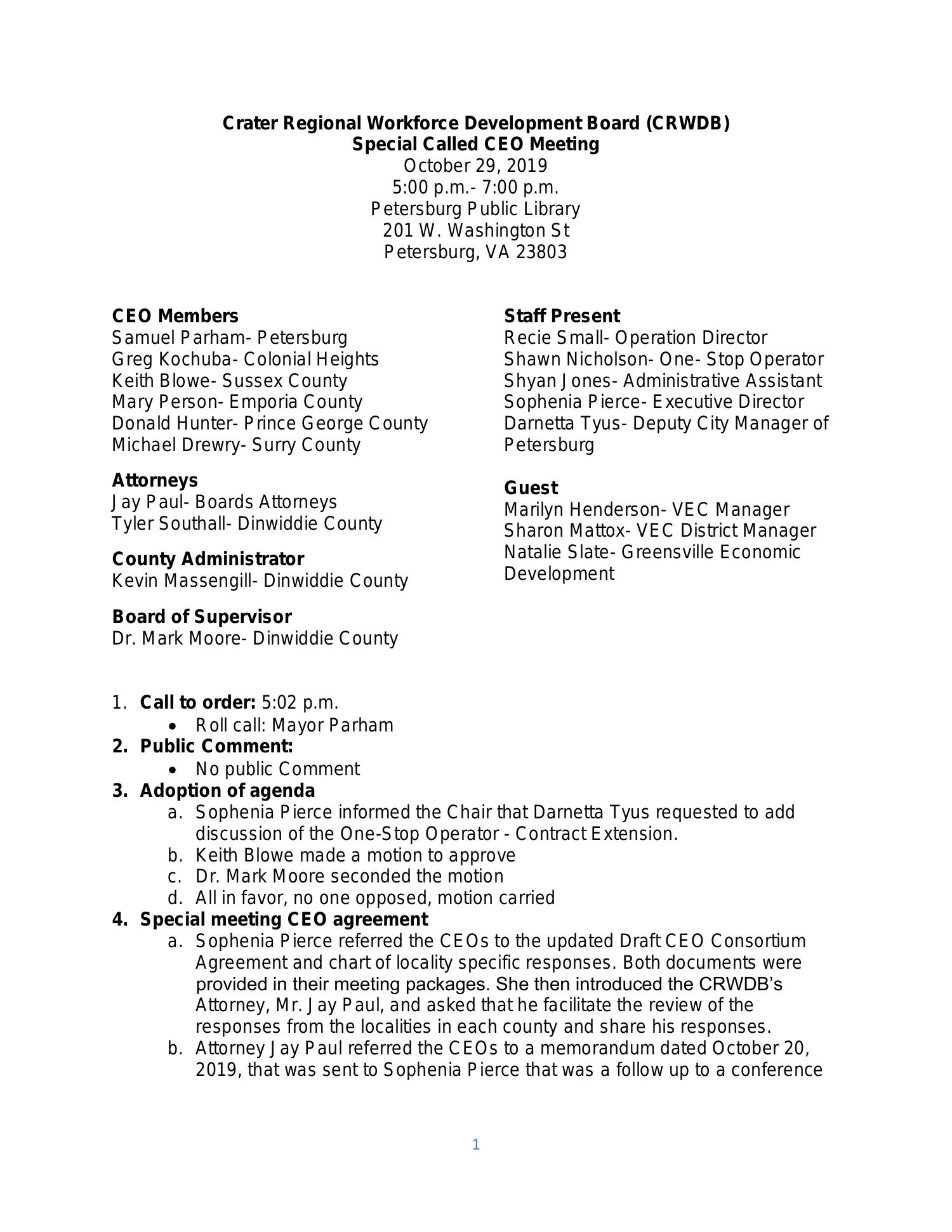 CEO Meeting Draft Minutes 102919.docx | DocDroid