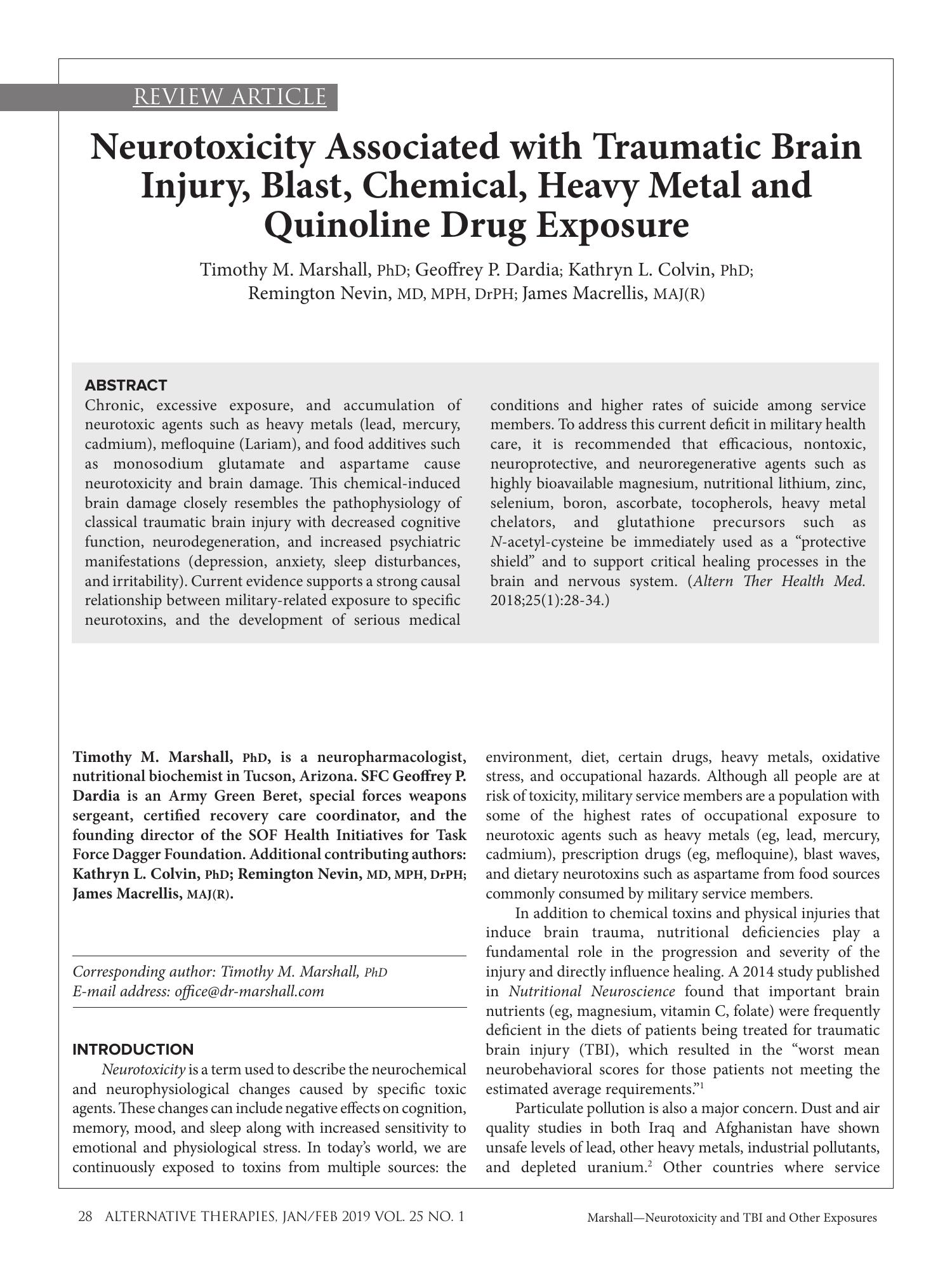 Neurotoxicity Associated with Traumatic Brain Injury, Blast, Chemical ...