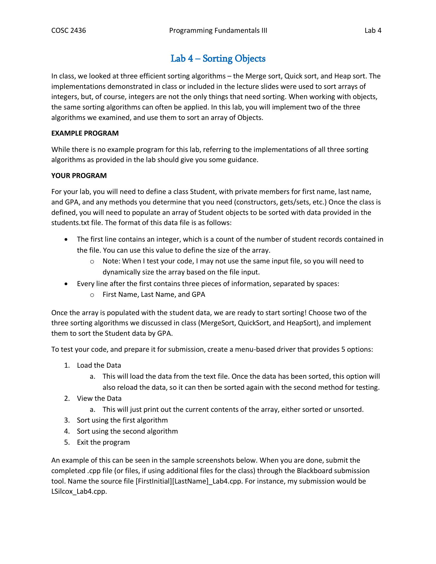 [cosc2436] Lab 4 - Sorting Objects.pdf | DocDroid