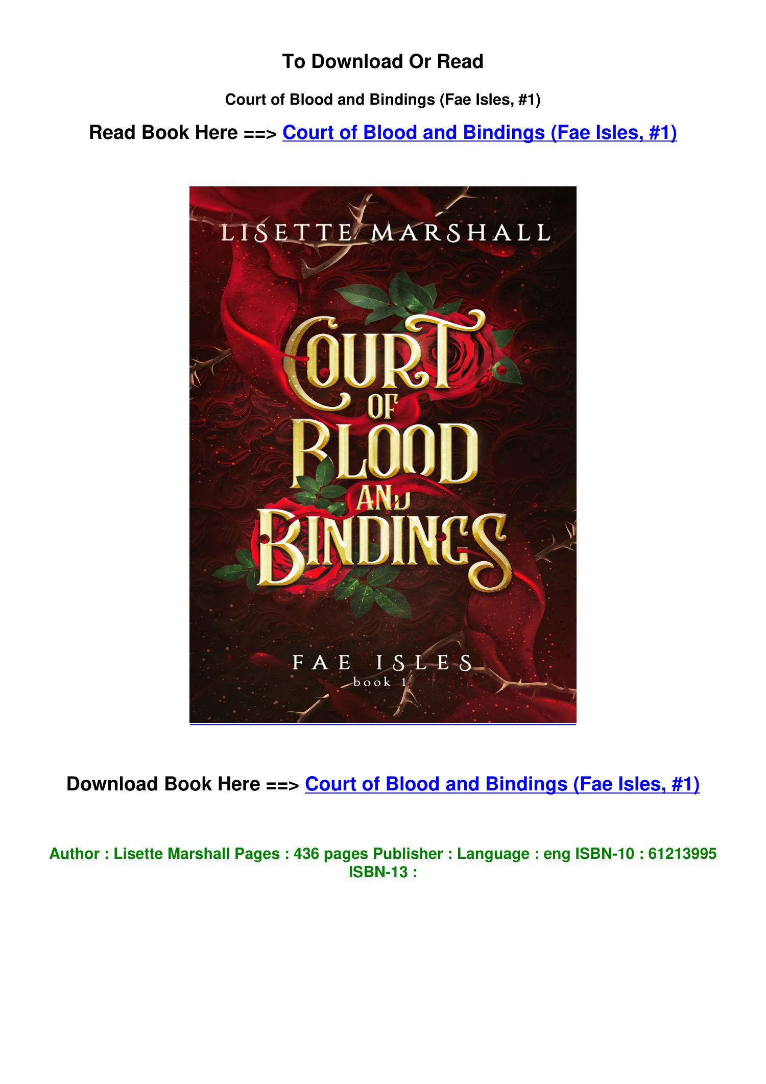 pdf download Court of Blood and Bindings Fae Isles 1 BY Lisette ...