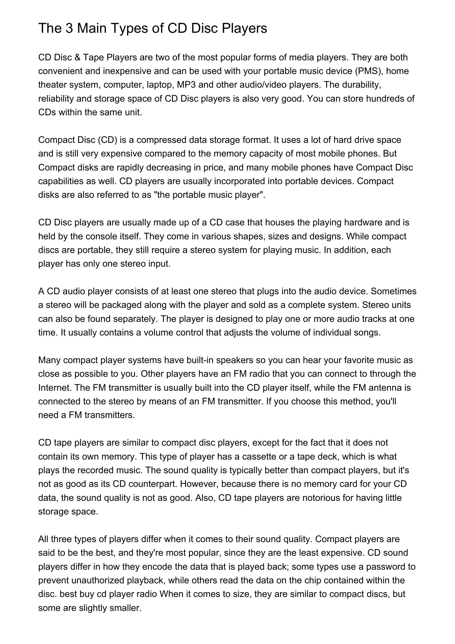 The 3 Main Types of CD Disc Playersolwmx.pdf.pdf | DocDroid