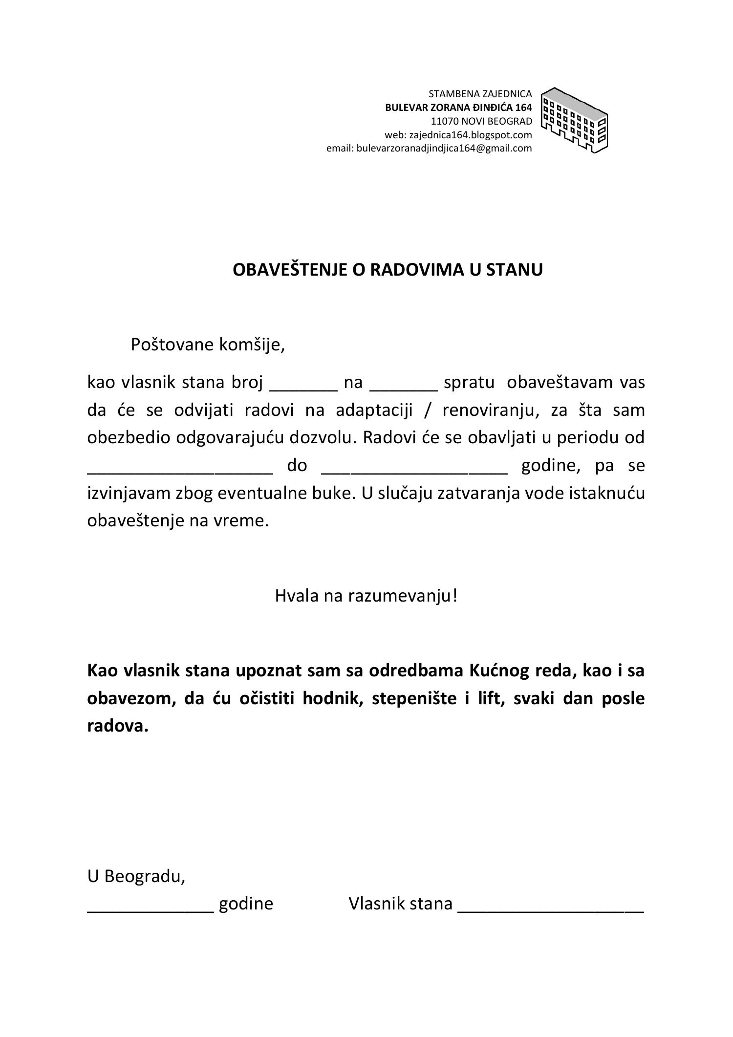obavestenje RADOVI U STANU.pdf | DocDroid