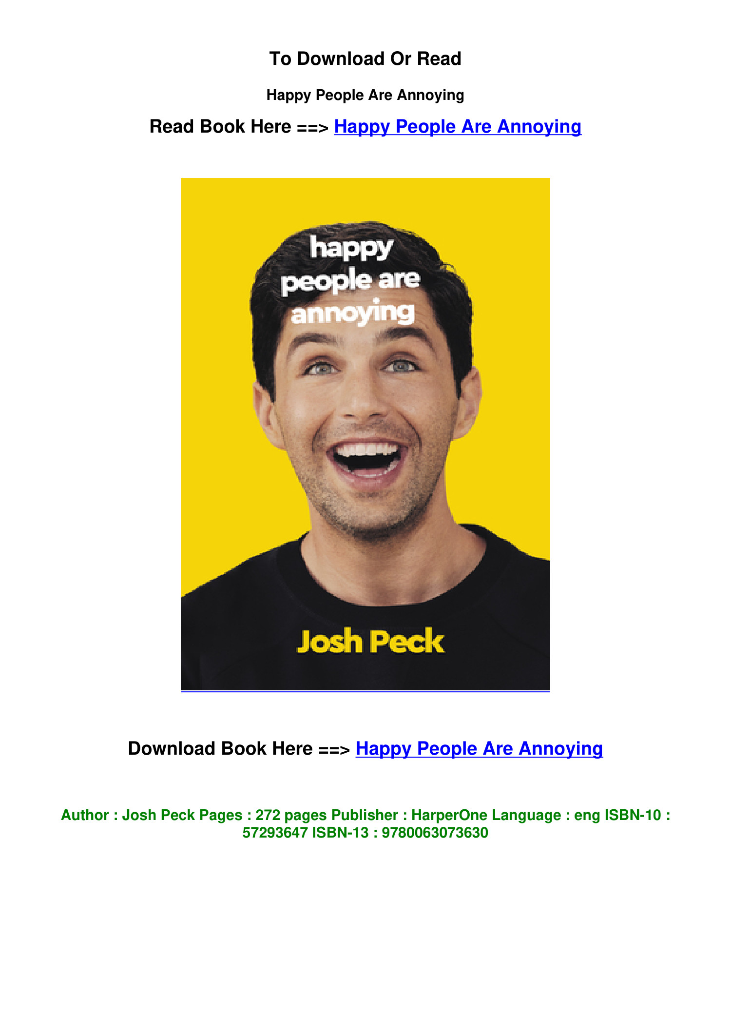 Download pdf Happy People Are Annoying BY Josh Peck.pdf | DocDroid