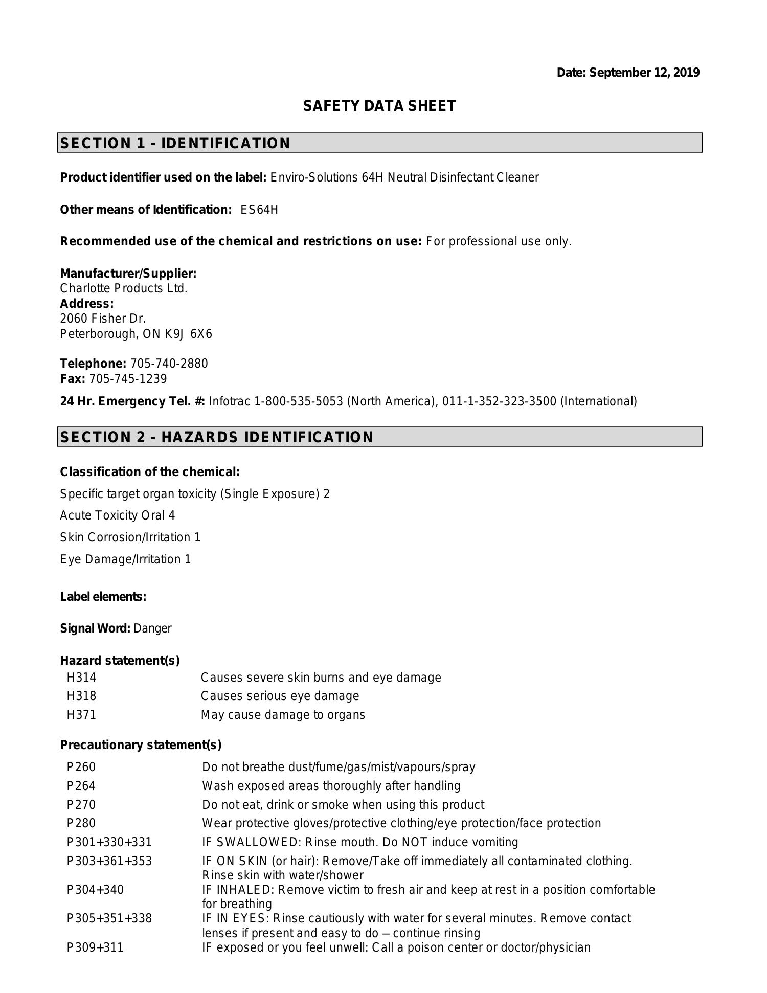 Safety Sheet Enviro Solutions Es-64.pdf | DocDroid