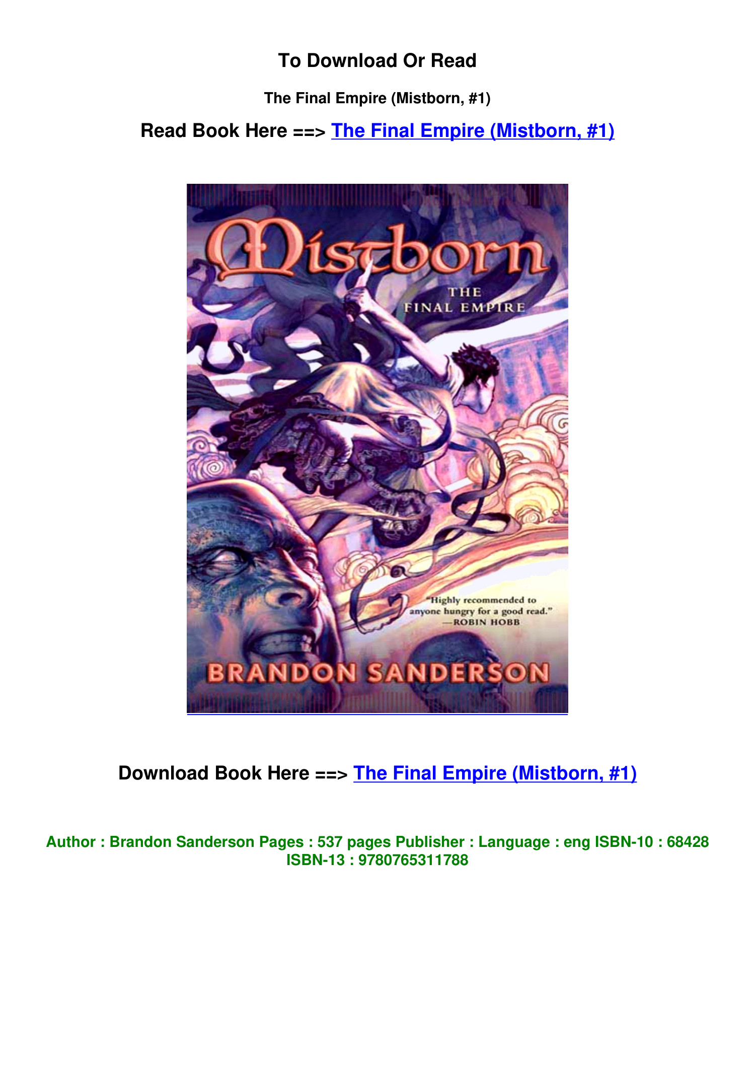 Download pdf The Final Empire Mistborn 1 by Brandon Sanderson.pdf | DocDroid