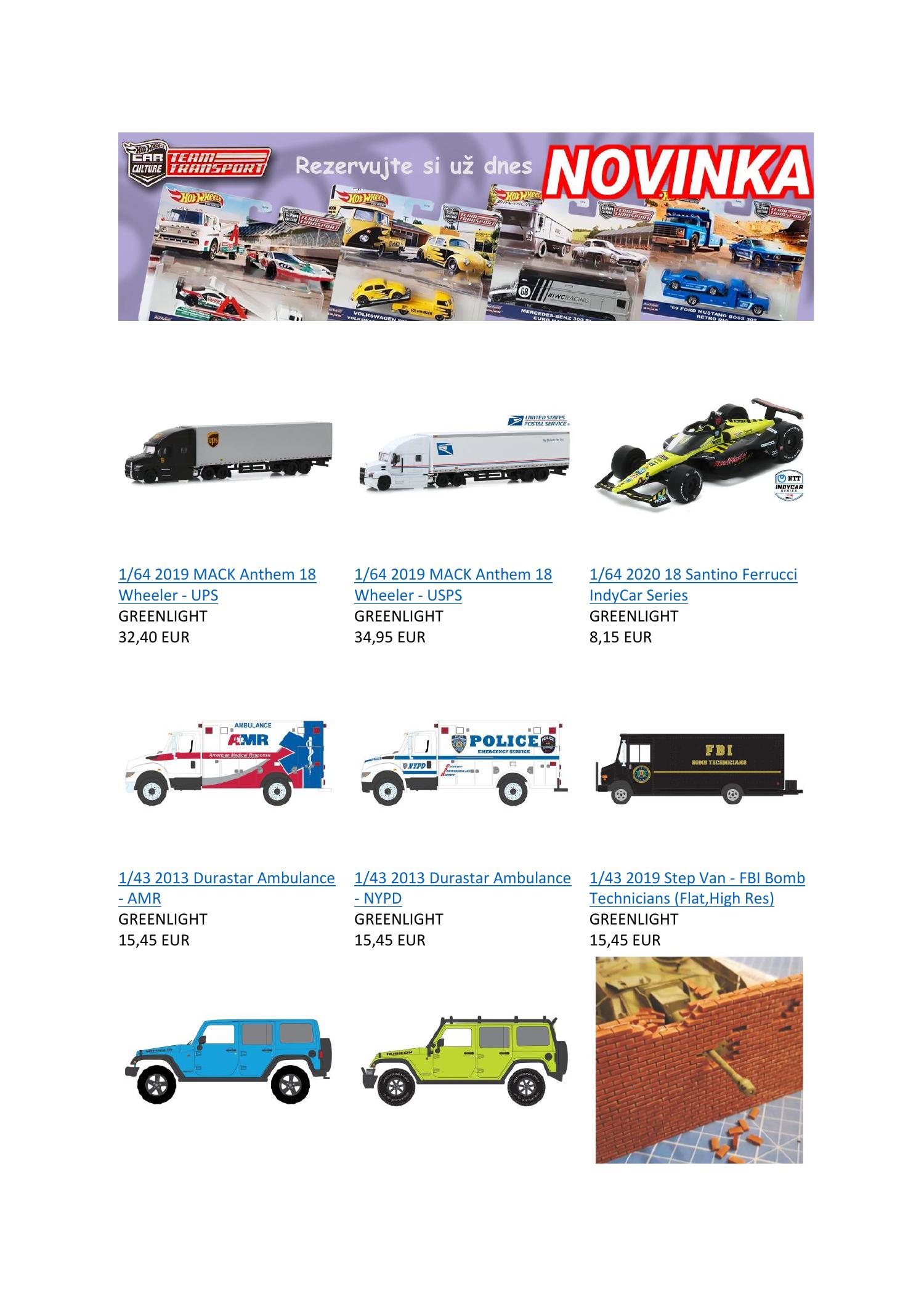 ARTHURO.SK - nový tovar v ponuke GREENLIGHT, MISTO, HOT WHEELS, M2 ...