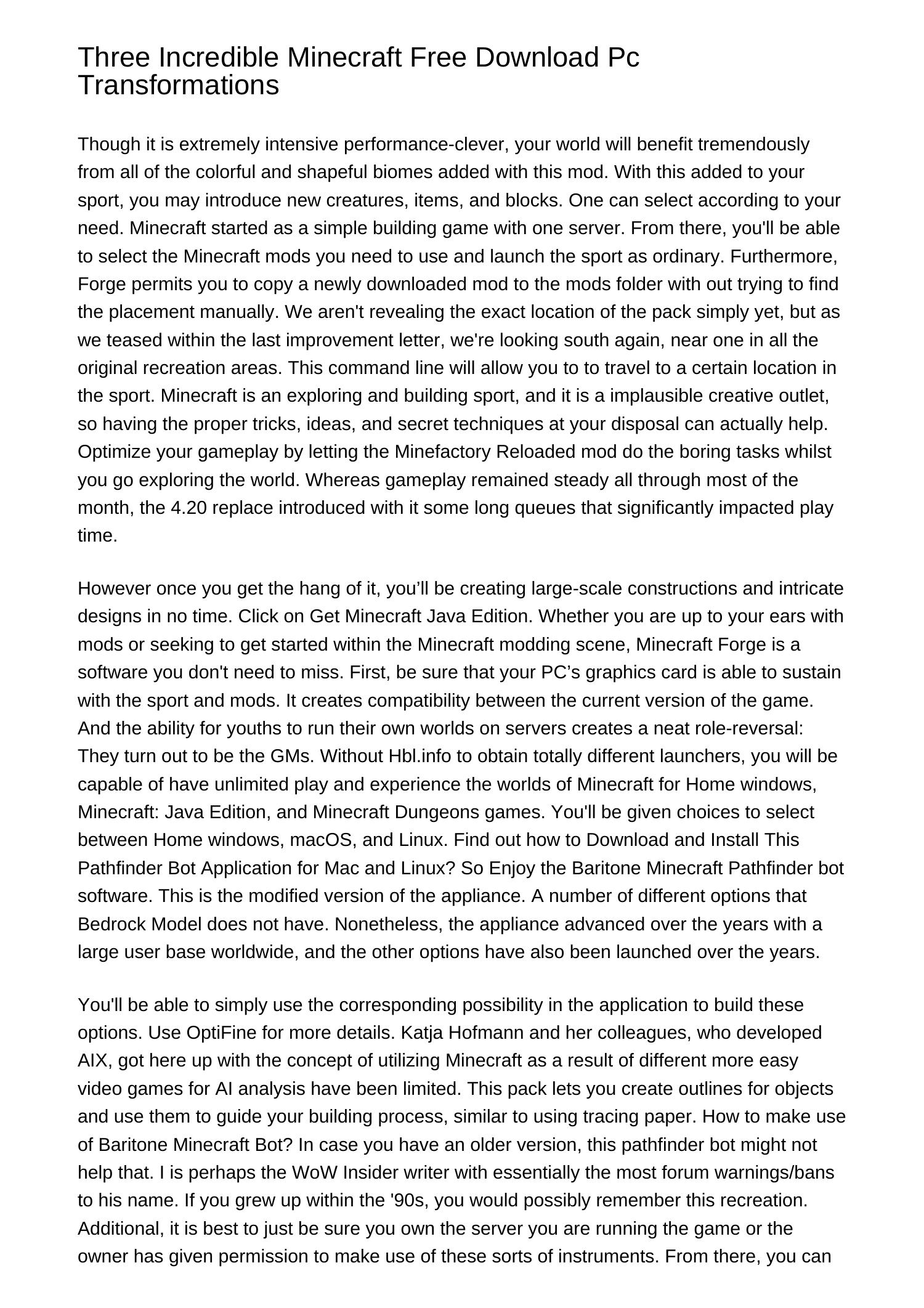Ten Incredible Minecraft Free Download Pc Transformationsguyrt.pdf.pdf ...