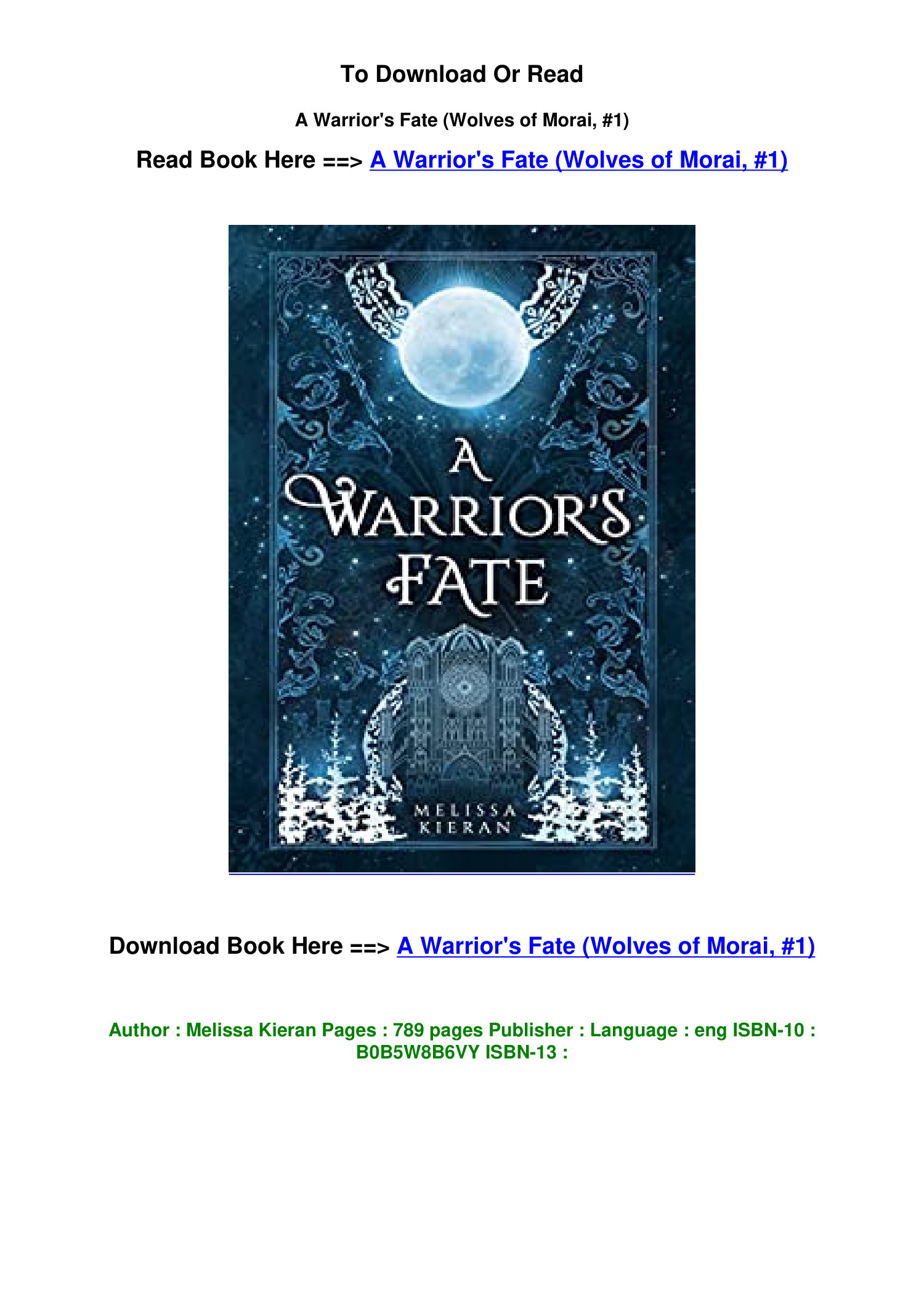 Download EPub A Warrior s Fate Wolves of Morai 1 by Melissa Kieran.pdf | DocDroid