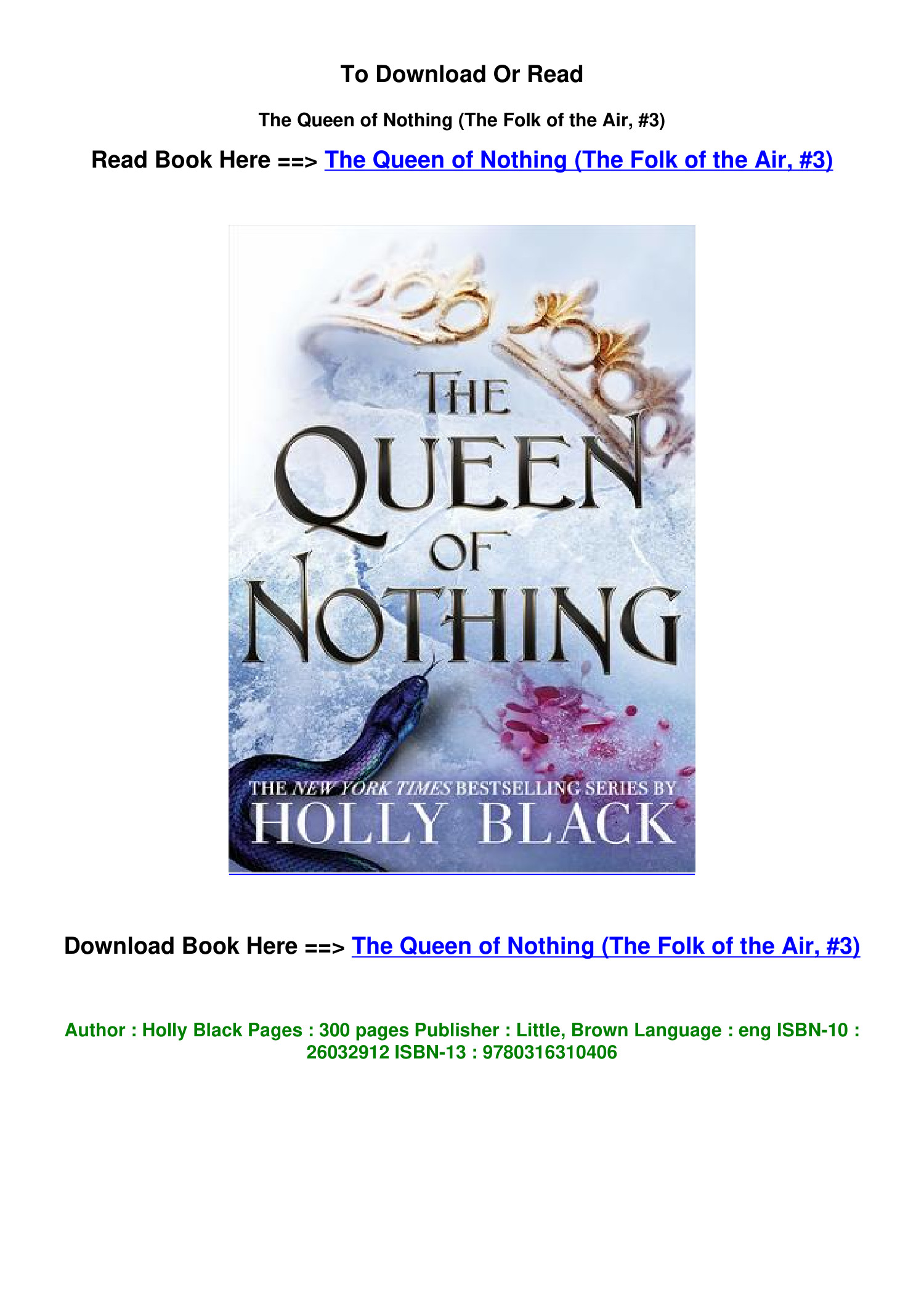 Download PDF The Queen of Nothing The Folk of the Air 3 BY Holly Black ...