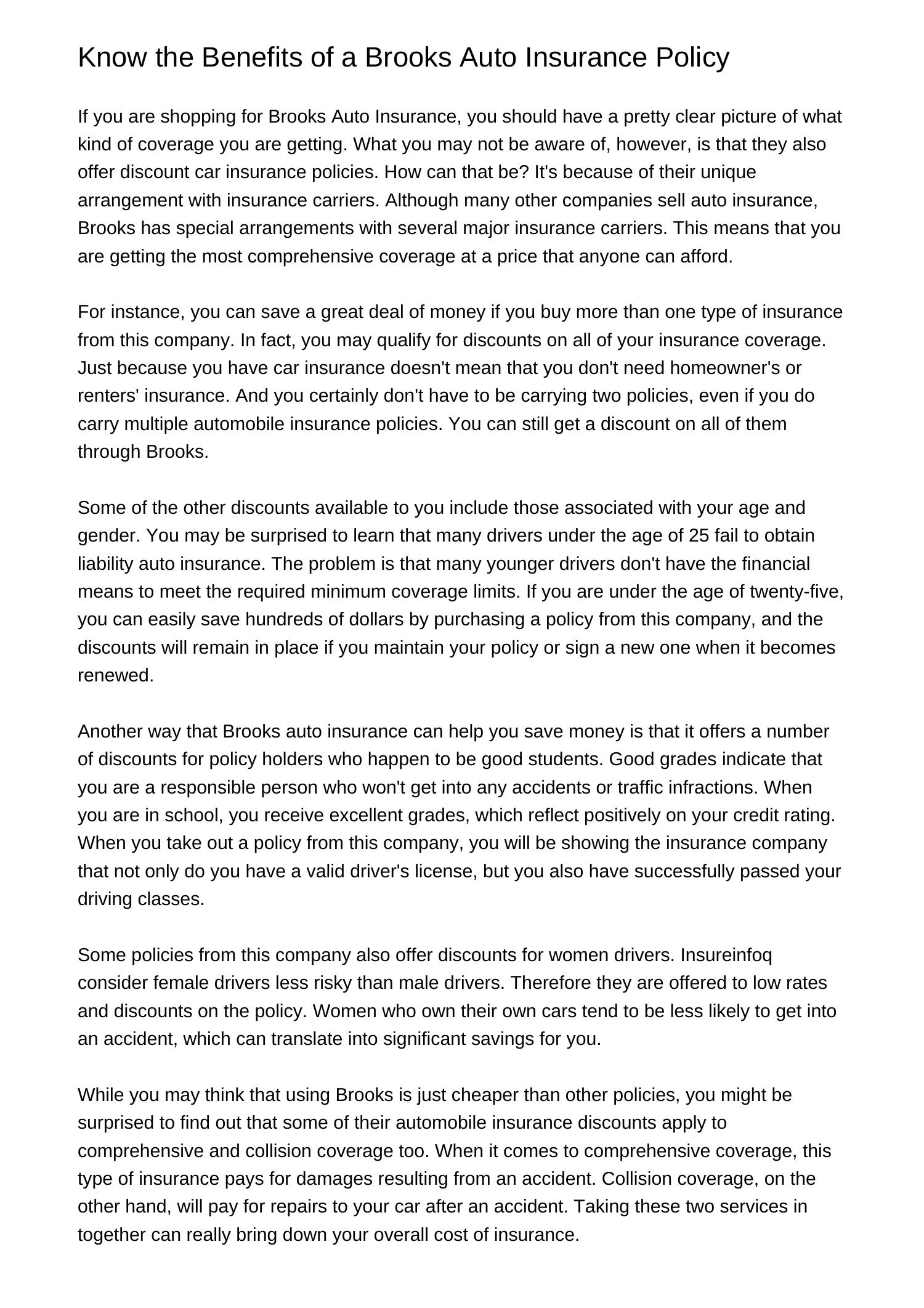 Know the Benefits of a Brooks Auto Insurance Policyjuaqv.pdf.pdf | DocDroid