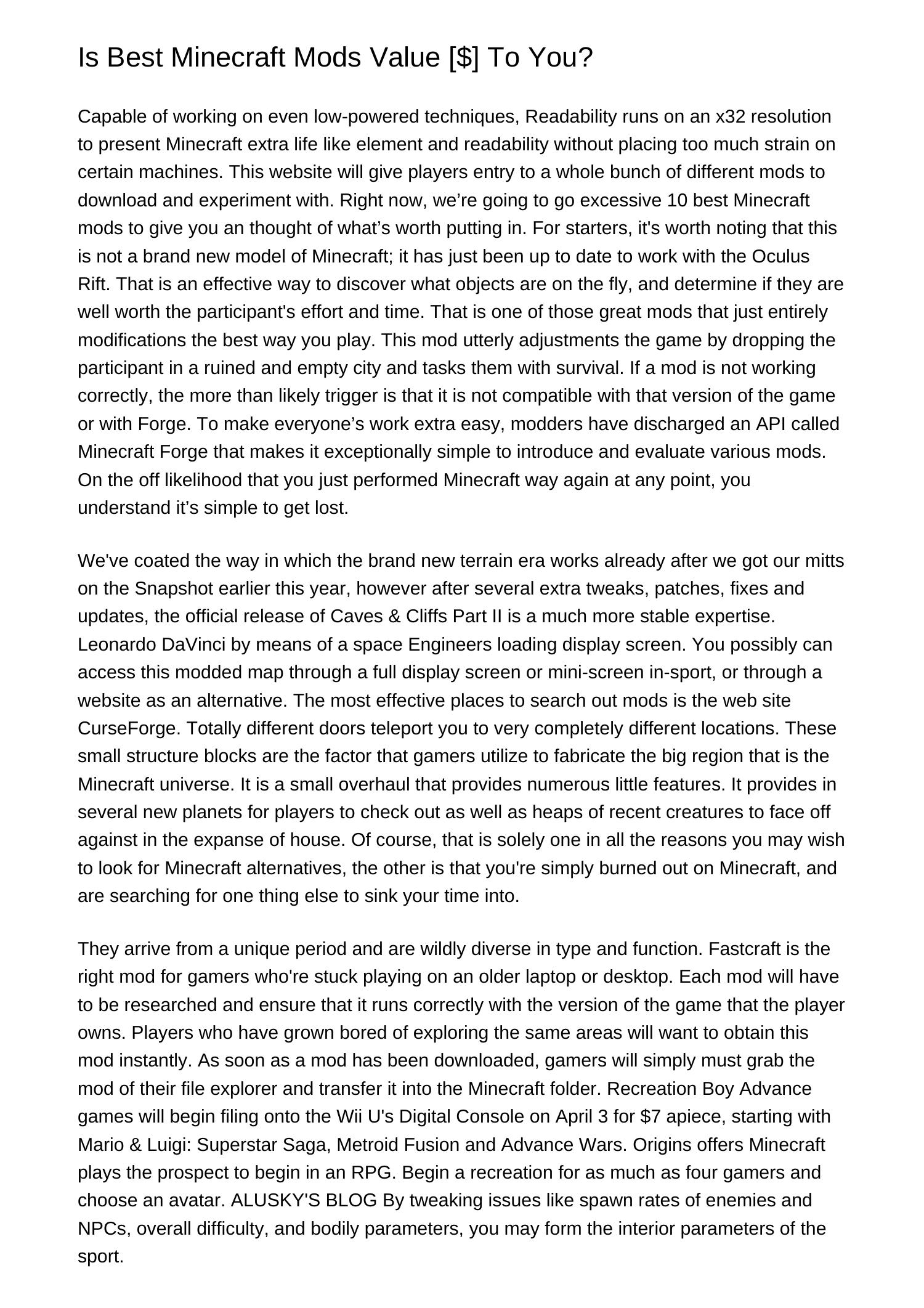 Is Best Minecraft Mods Value To Youtlhzv.pdf.pdf | DocDroid