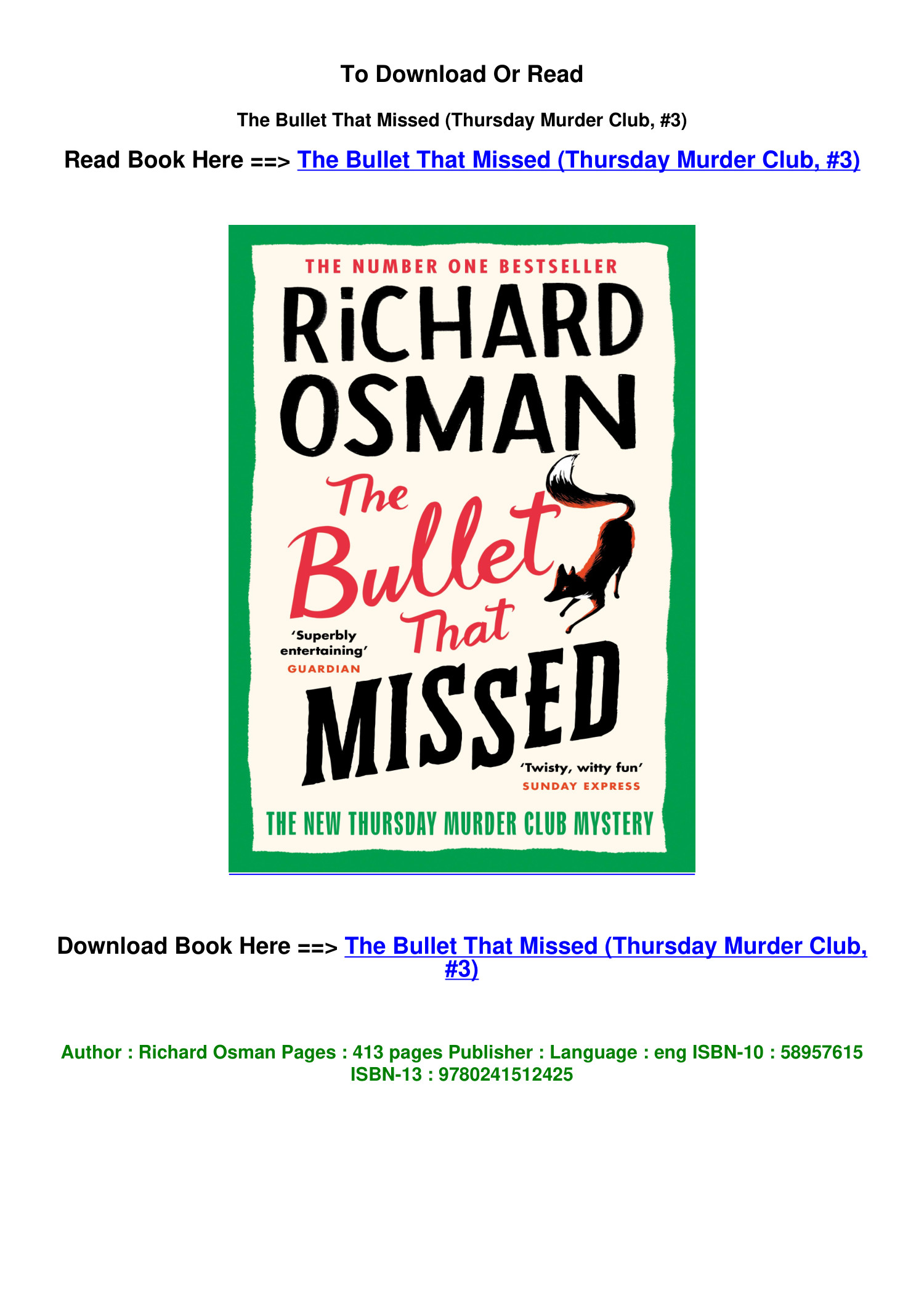 download epub The Bullet That Missed Thursday Murder Club 3 by Richard ...