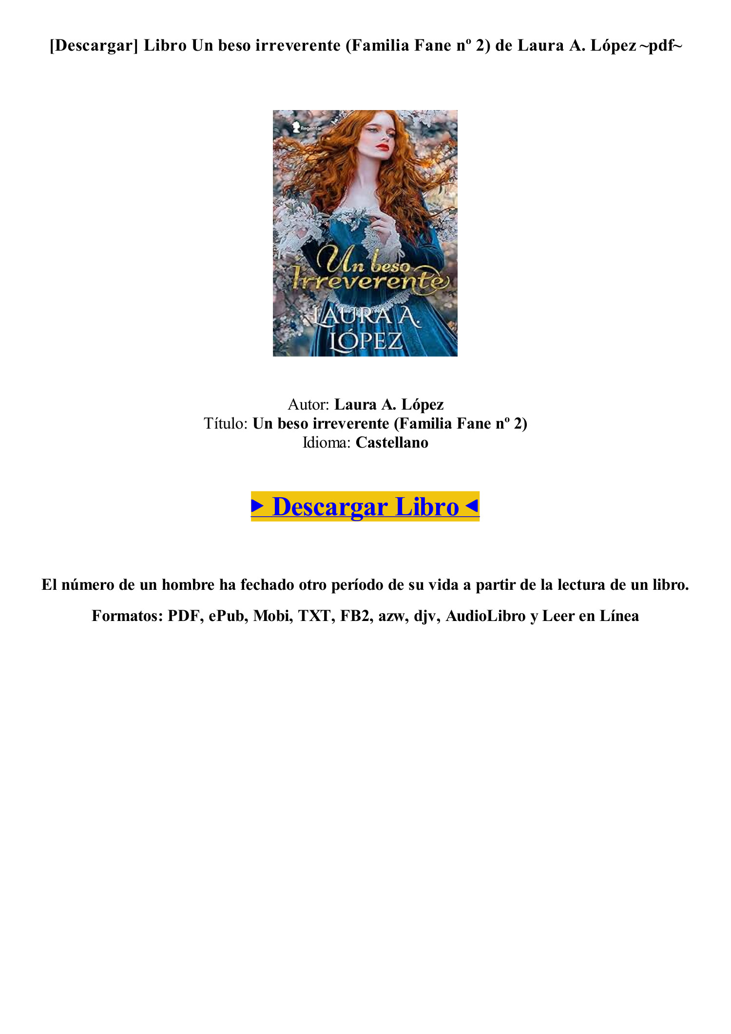 [Descargar] Libro Un beso irreverente (Familia Fane n 2) de Laura A. López ~pdf~.pdf | DocDroid