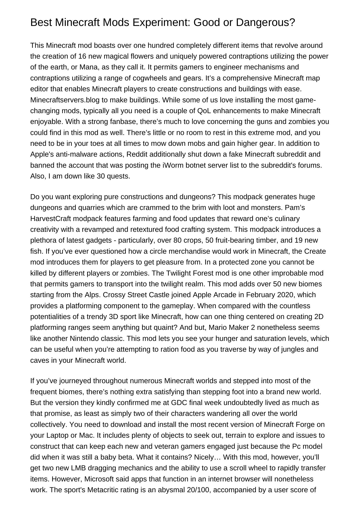 Best Minecraft Mods Experiment Good or Dangerousygirz.pdf.pdf | DocDroid
