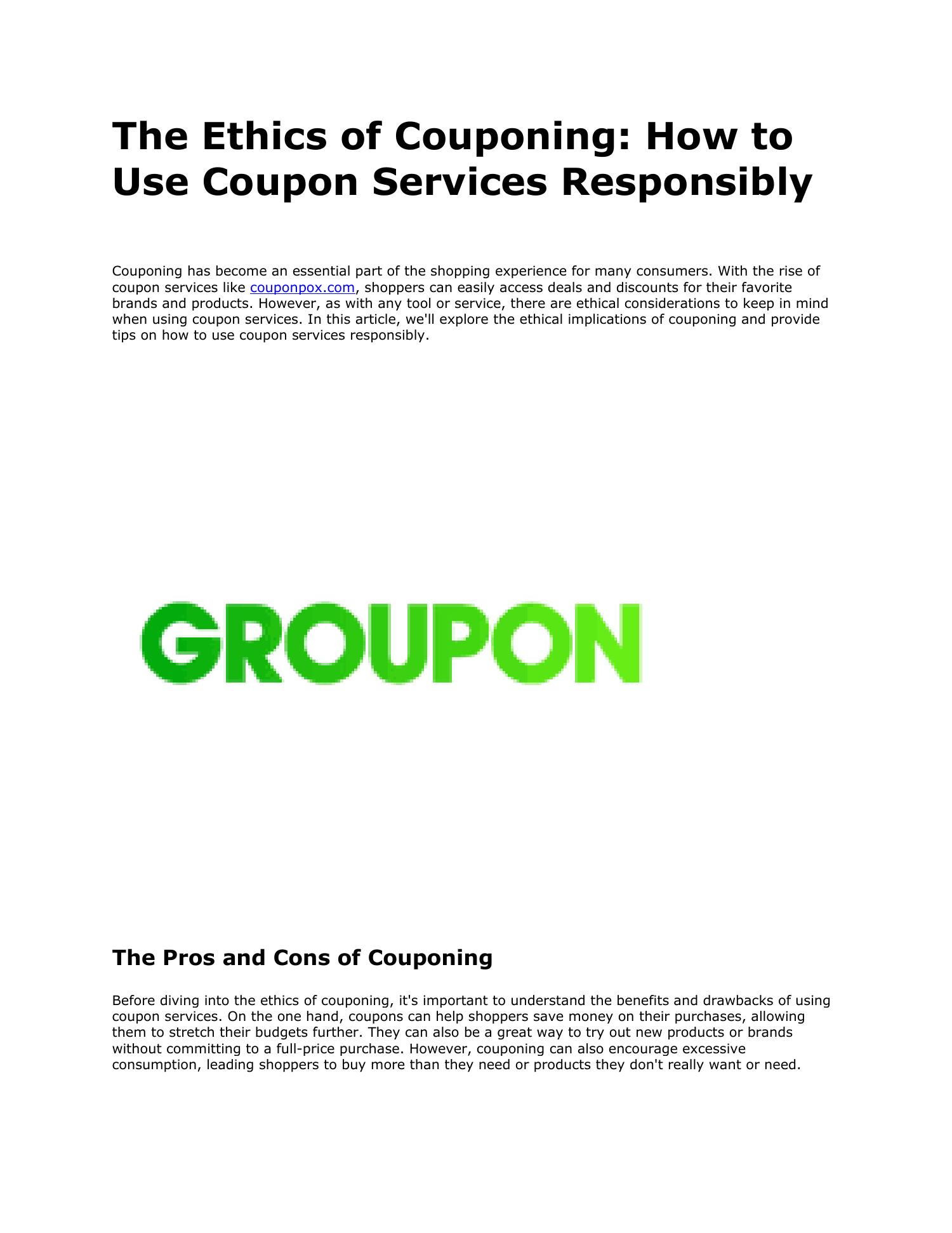 The Ethics of Couponing How to Use Coupon Services Responsibly.pdf ...