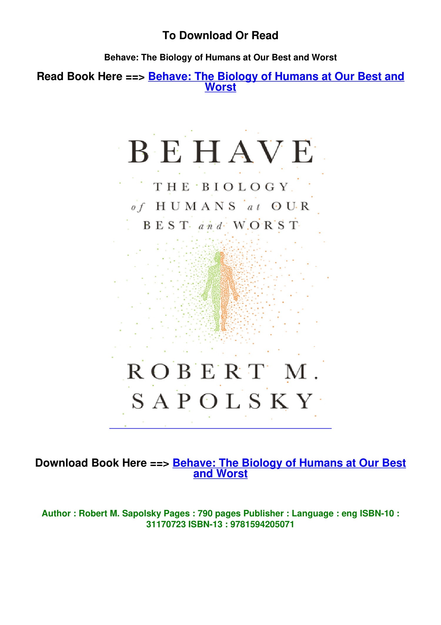 Download PDF Behave The Biology of Humans at Our Best and Worst BY ...