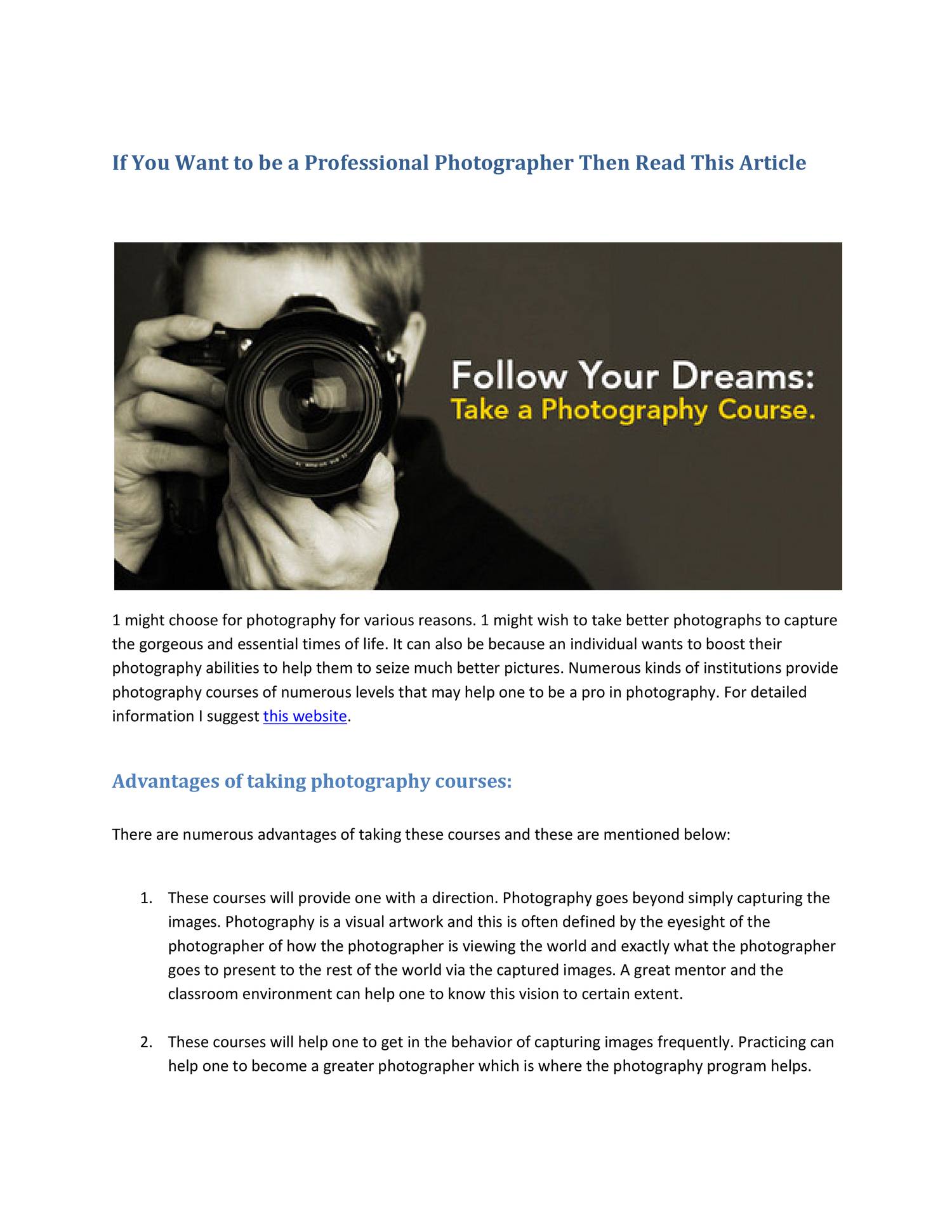 If You Want to be a Professional Photographer Then Read This Article ...